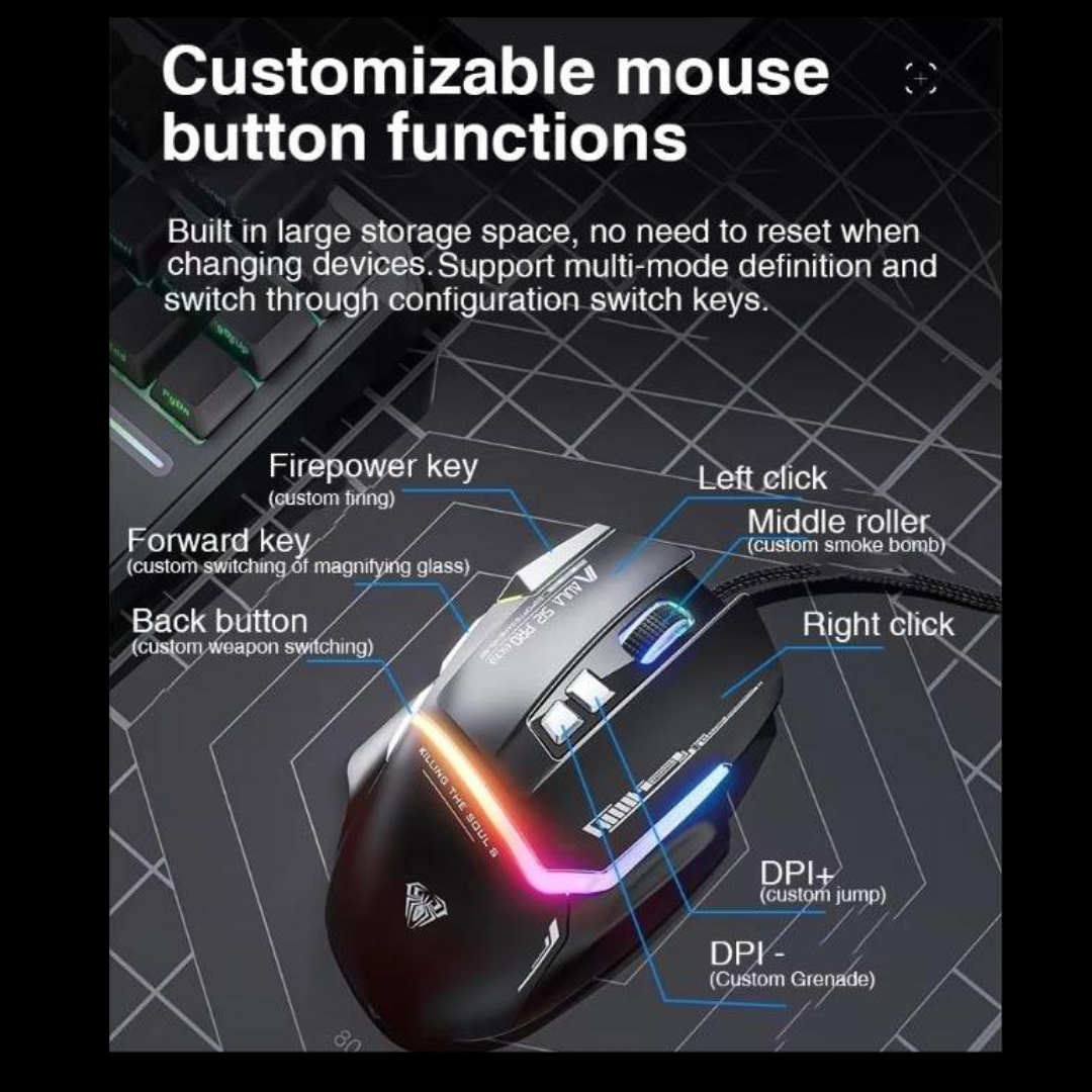 AULA S12Pro RGB Wired Gaming Mouse 12800DPI with 8Programmable Button ...