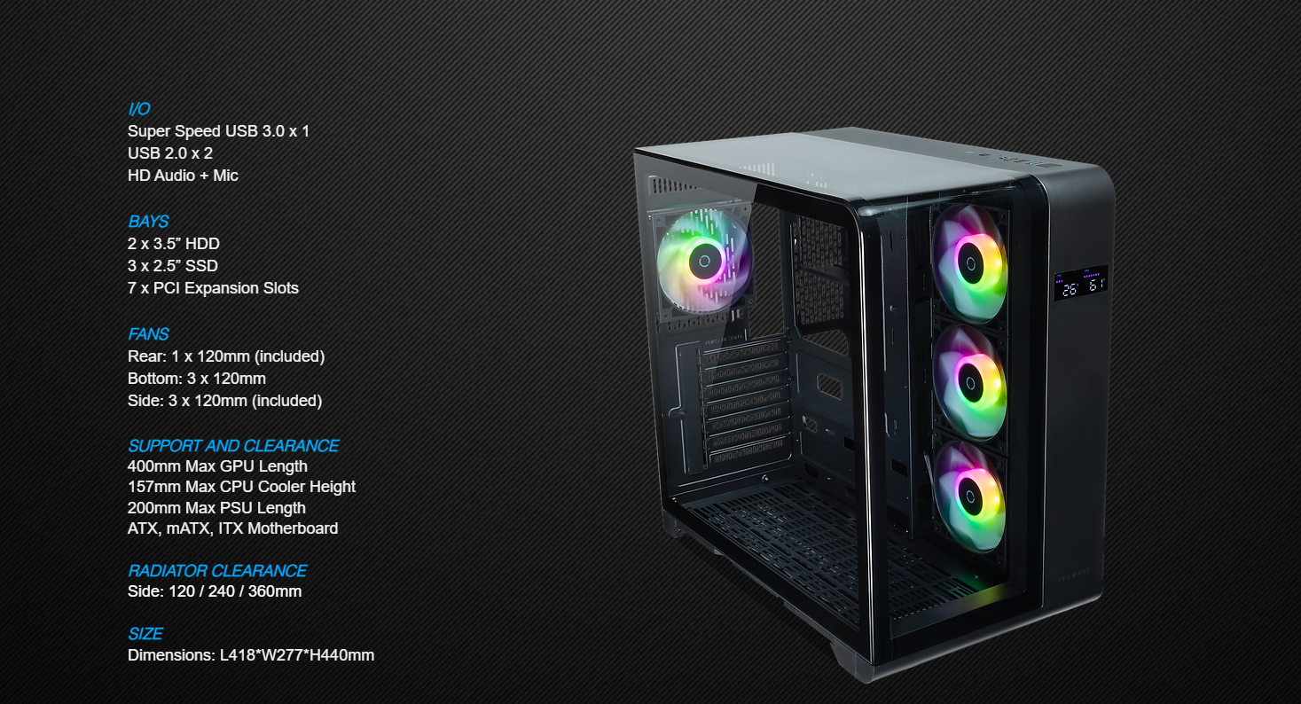 Tecware ARC ARGB Curved TG ATX PC Case - Black/White | Shopee Malaysia