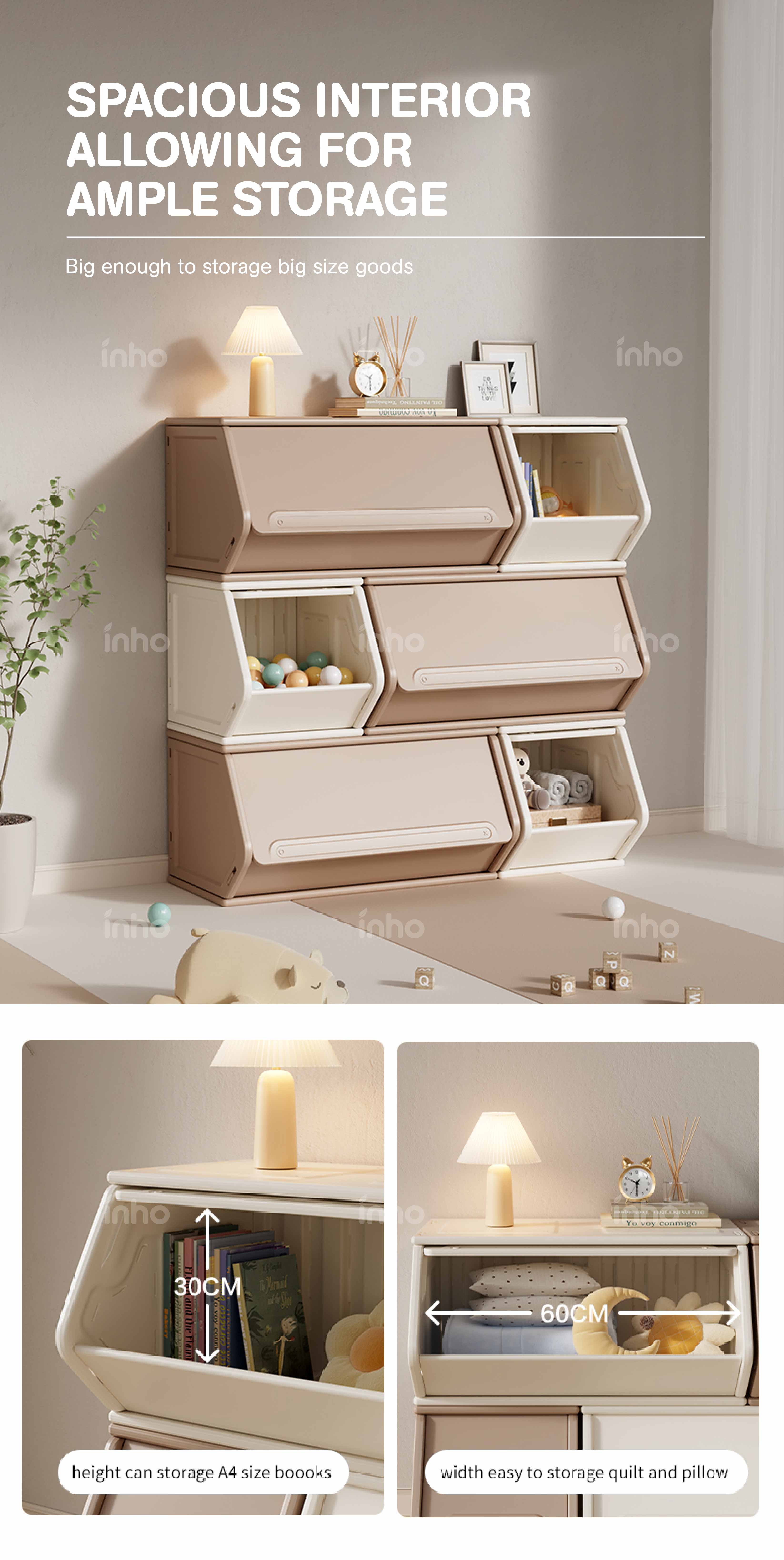 INHO L30/60cm Multipurpose Stackable Bedroom Living Room Storage Box ...