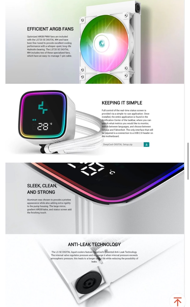 Deepcool LS520 / LS720 SE Digital Black / White Series AiO CPU Cooler ...