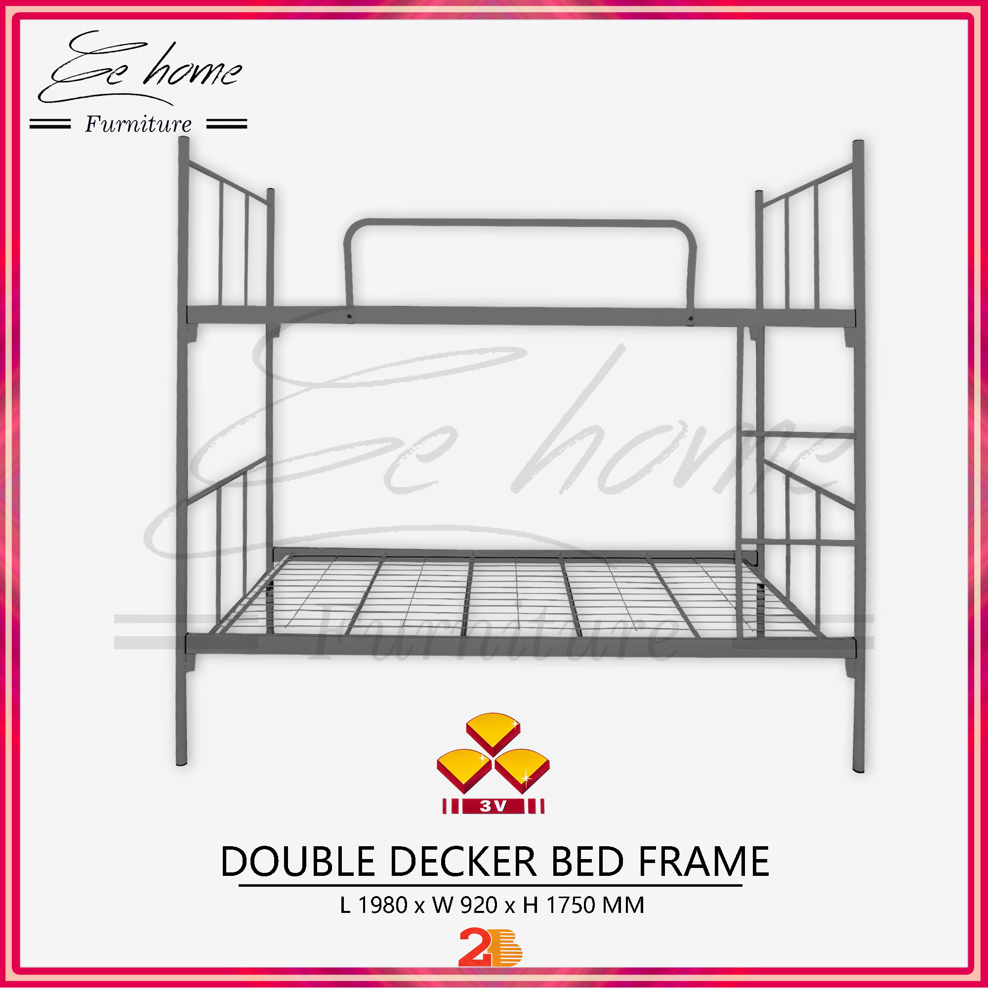 EE HOME 3V Powder Coat Metal Double Decker Bed Frame Loft Bed Katil ...