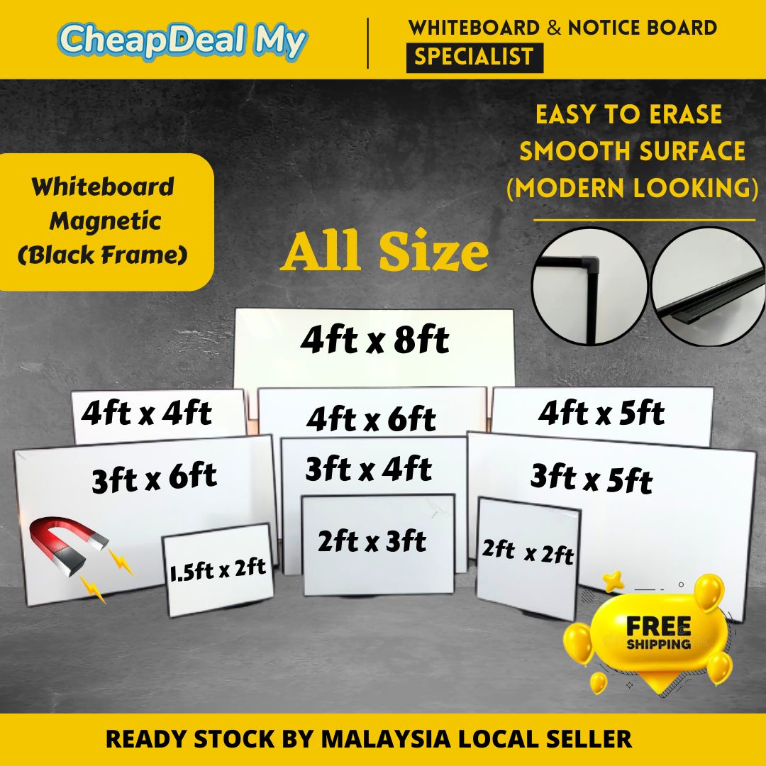 Black Frame BLACKSERIES Whiteboard Magnetic Board WallMounted 1.5x2 2x3 ...