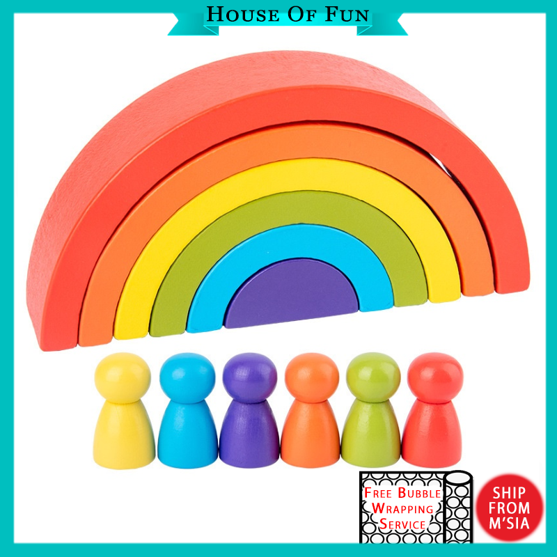 DIY Children's Wooden Rainbow Toy Creative Wood Rainbow Stacked Balance ...