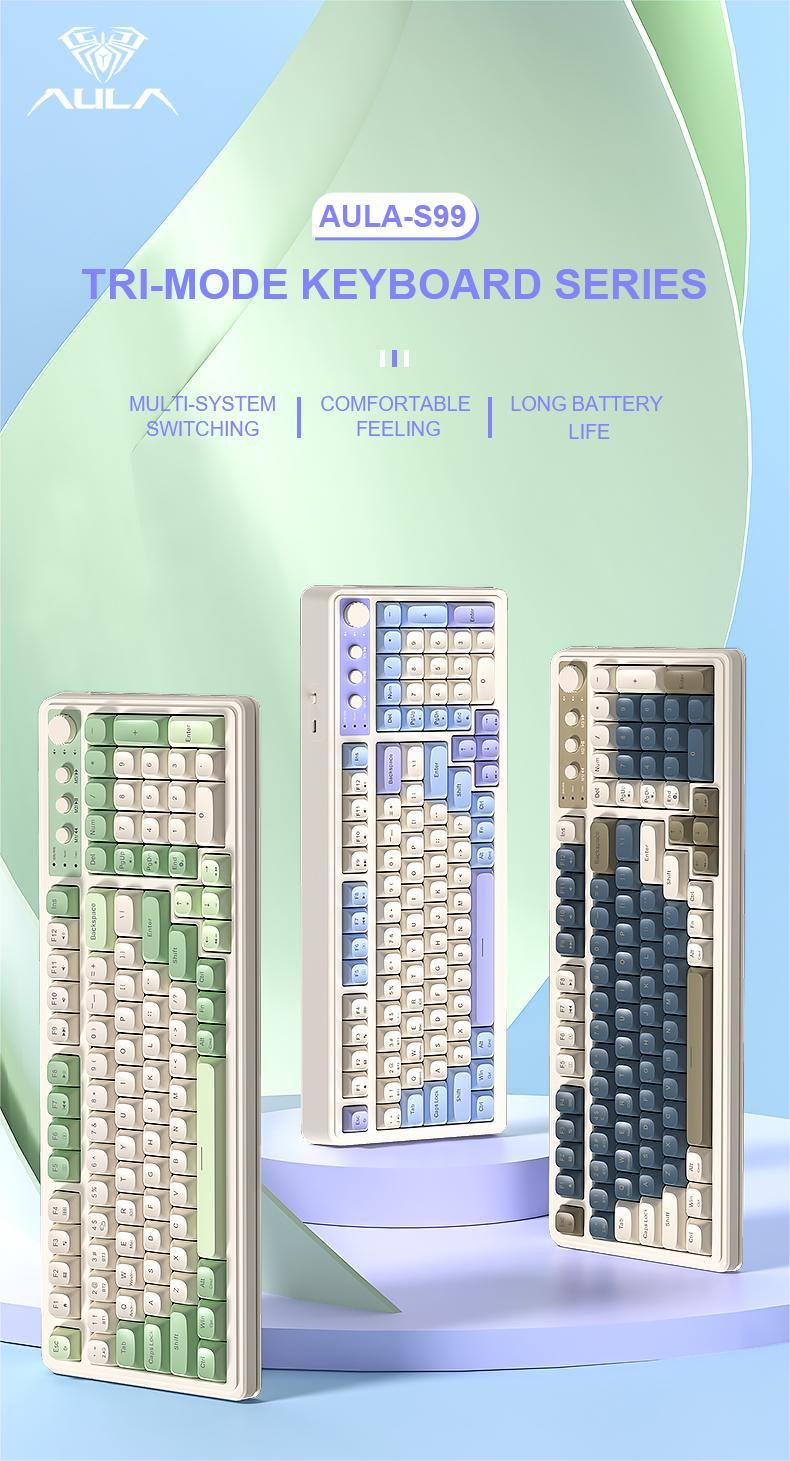 Aula S99 RGB Membrane Keyboard 3Mode Wireless Bluetooth Wired Keyboard ...