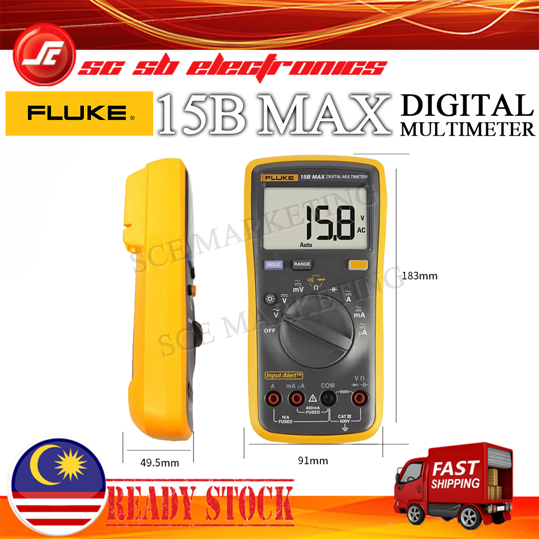 FLUKE 15B MAX 6000 COUNTS AC/DC VOLTAGE,CURRENT,CAPACITANCE,OHM AUTO ...