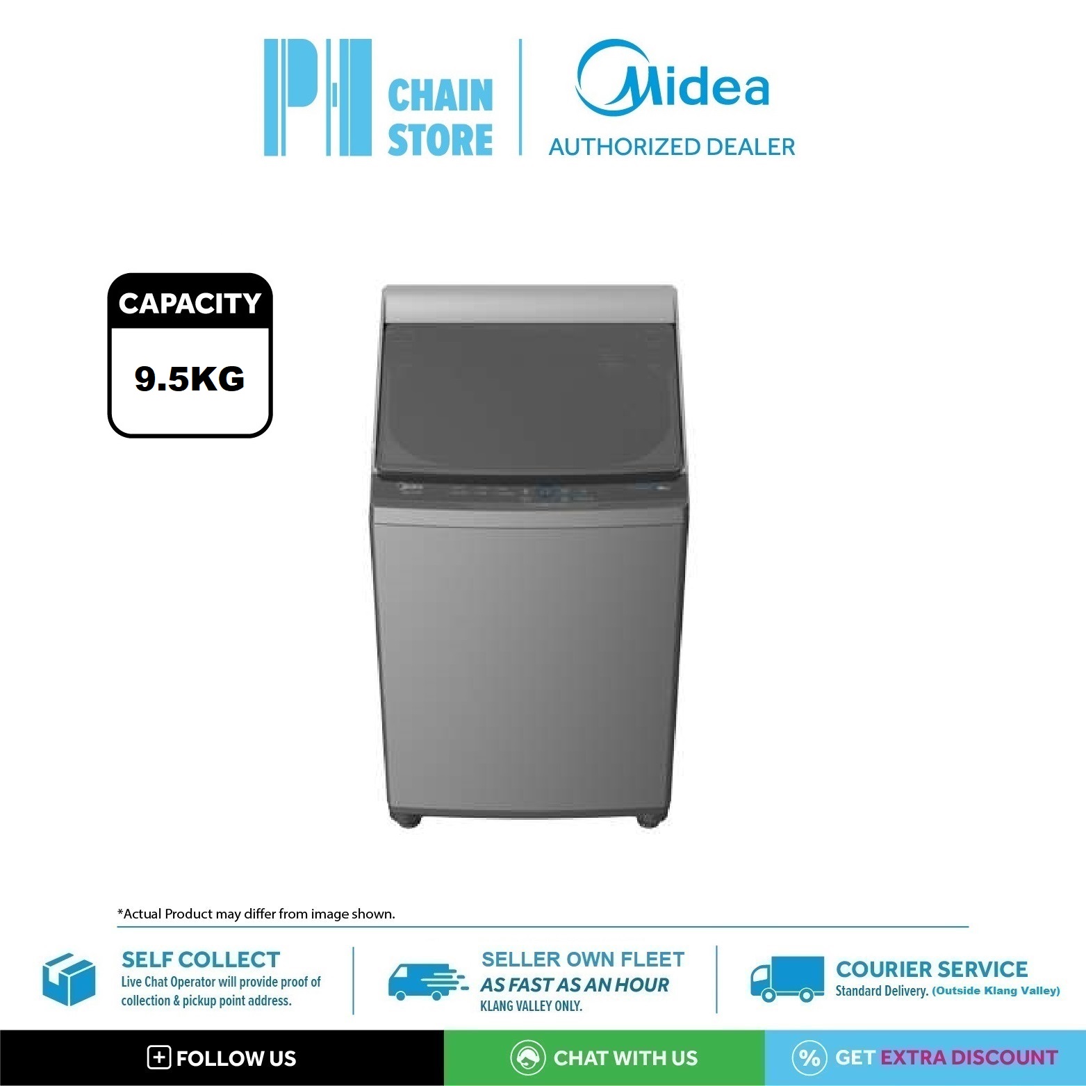 MIDEA 7.5KG 8.5KG 9.5KG TOP LOAD FULLY AUTO WASHING MACHINE / WASHER | MA100W75 MA100W85 ...