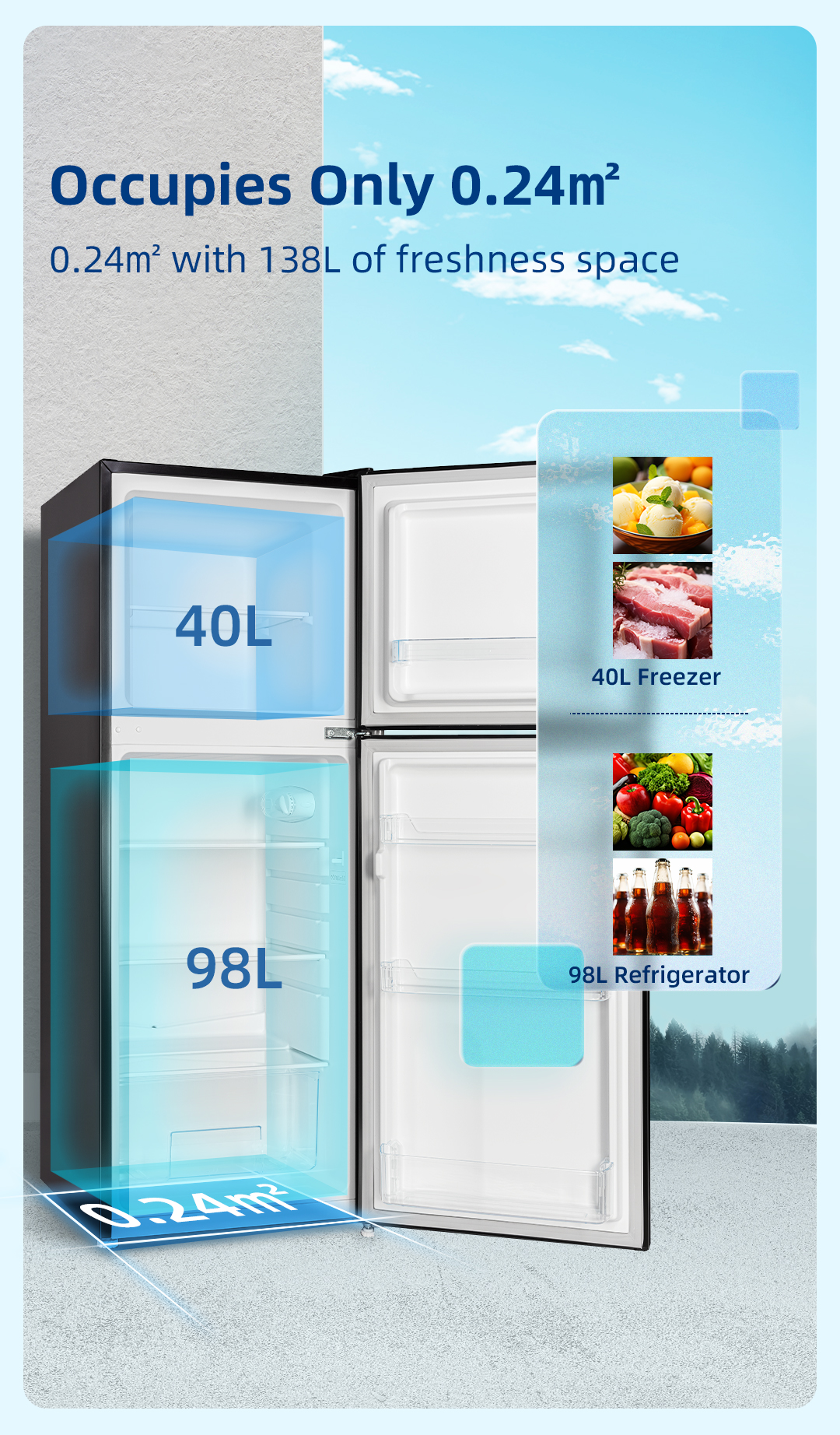 CHiQ CTM138L Powerful Freezing Two Door defrost 166L Refrigerator ...