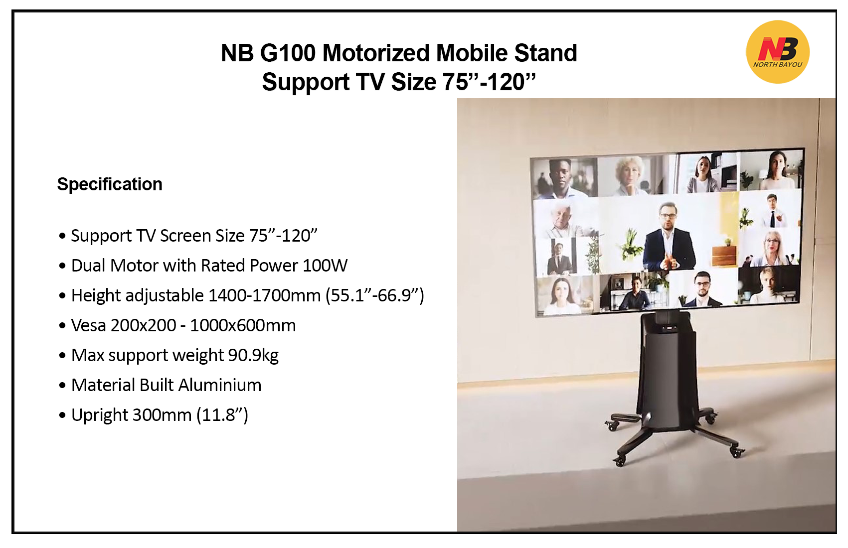 NB G100 Aluminum TV Mobile Stand Support from 75"-120" | Shopee Malaysia