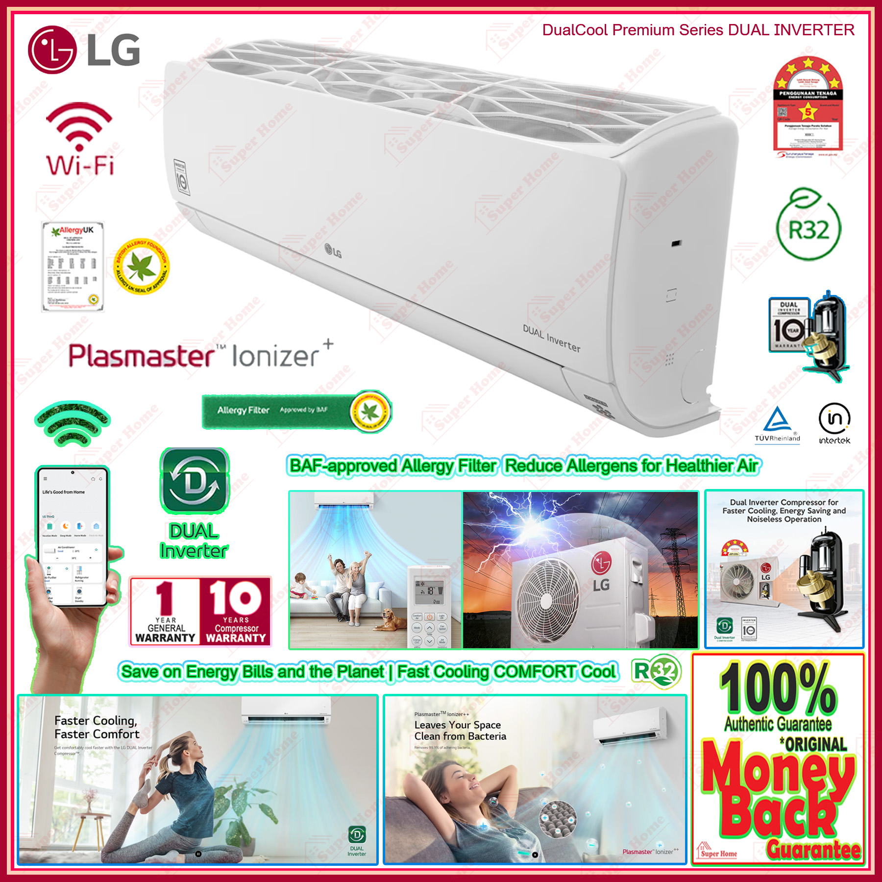 LG 1.0hp Inverter Air Conditioner S3-Q09JAPPA Dual Inverter Premium Air ...