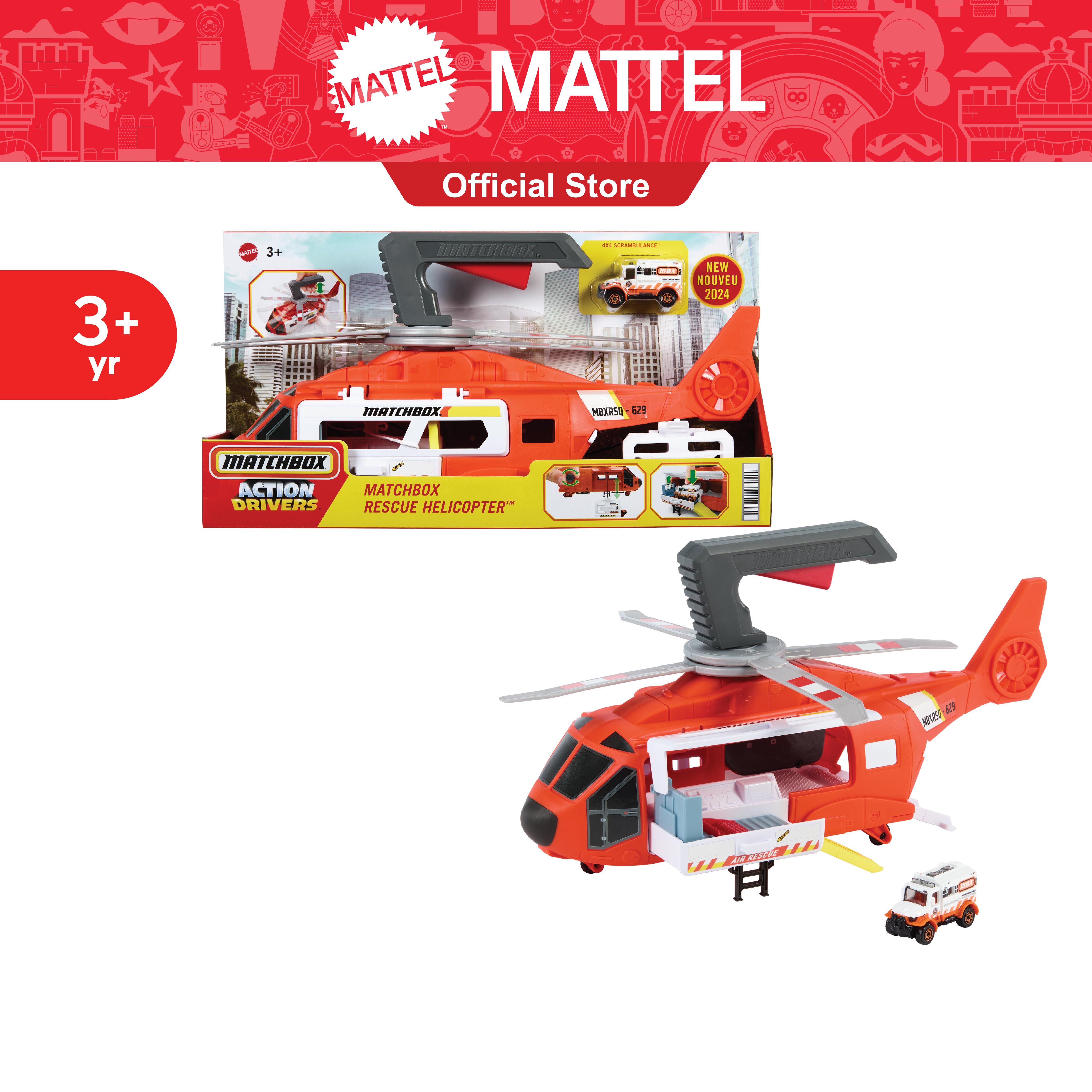 Matchbox Action Drivers Rescue Helicopter,16-in Large-Scale Helicopter ...