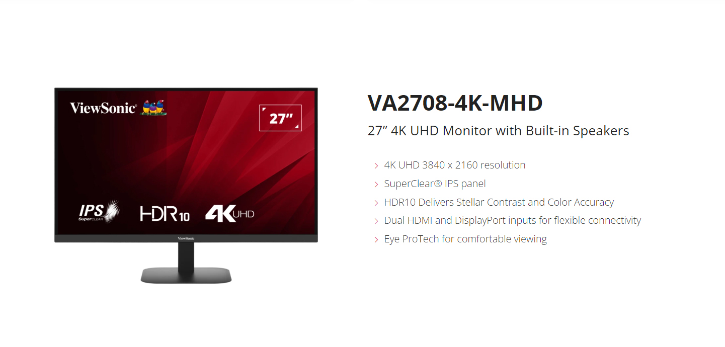 ViewSonic VA2708-4K-MHD 27" UHD 4K IPS Monitor | 60Hz | HDR10 | 4ms ...