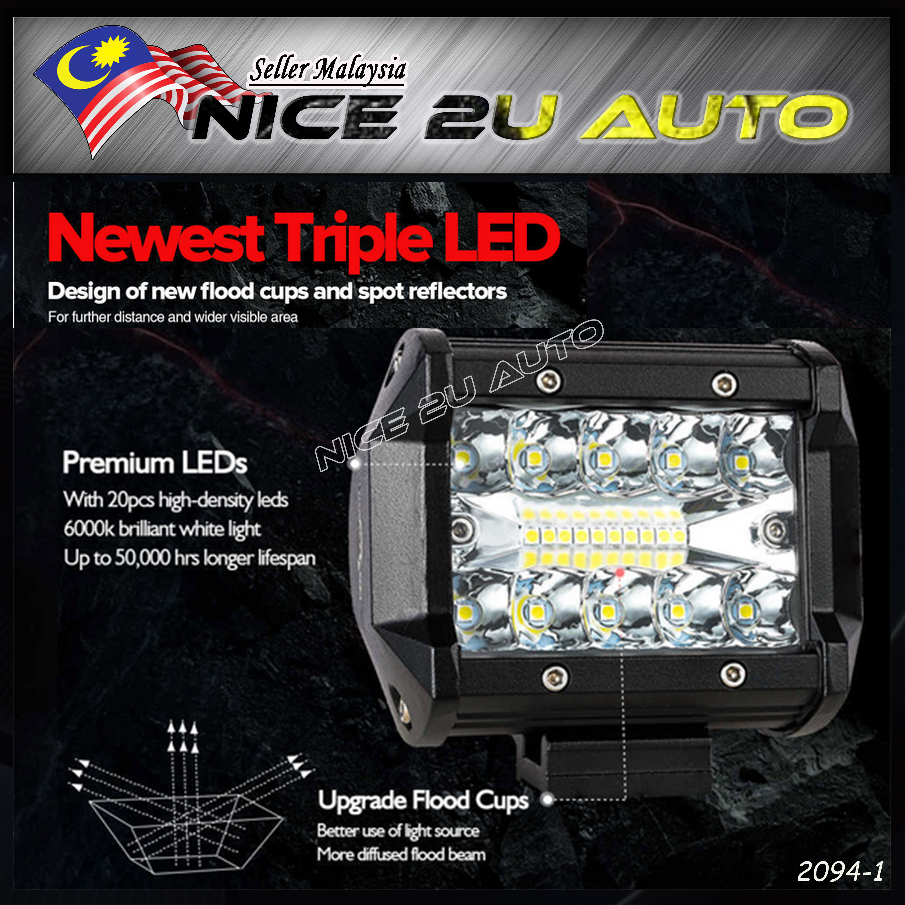 4" LED Work Light Bar Strobe Flashing Light Fog Lamp Bar Flood+Spot ...