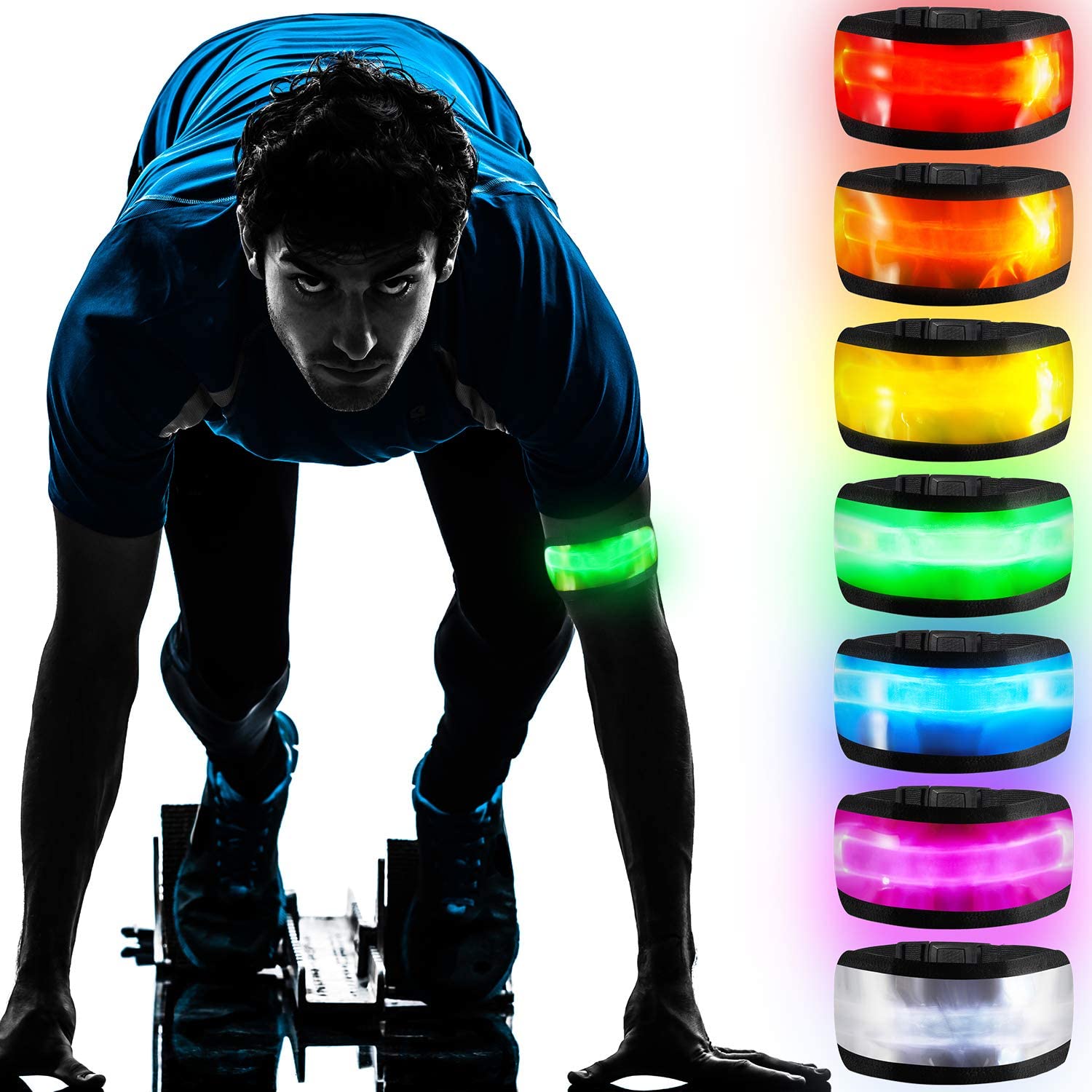 Running light arm with LED night cycling safety warning reflector light ...