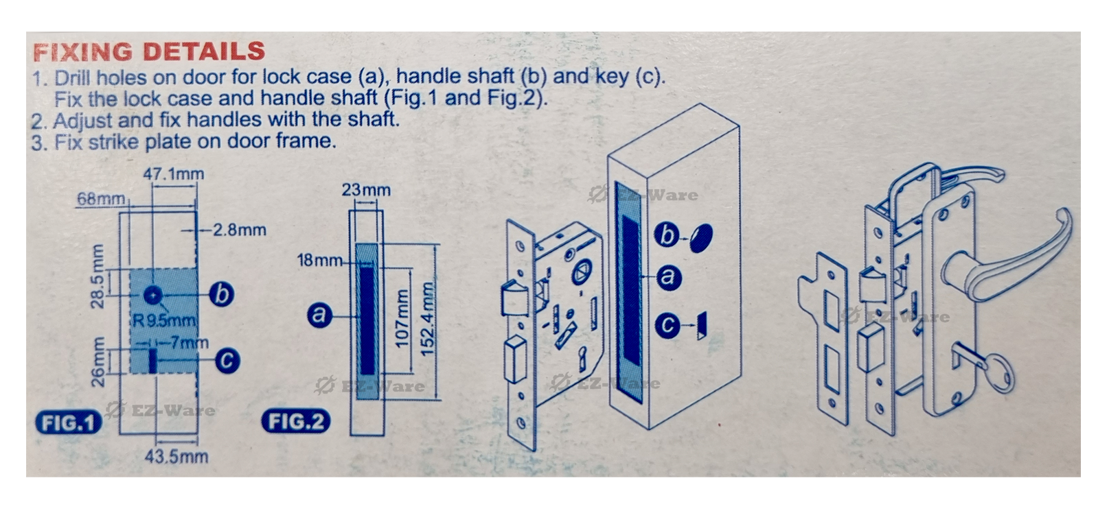 DOUBLE ELEPHANT Mortise Lock H-003 Mortice Grill Door 3 Lever Handle ...