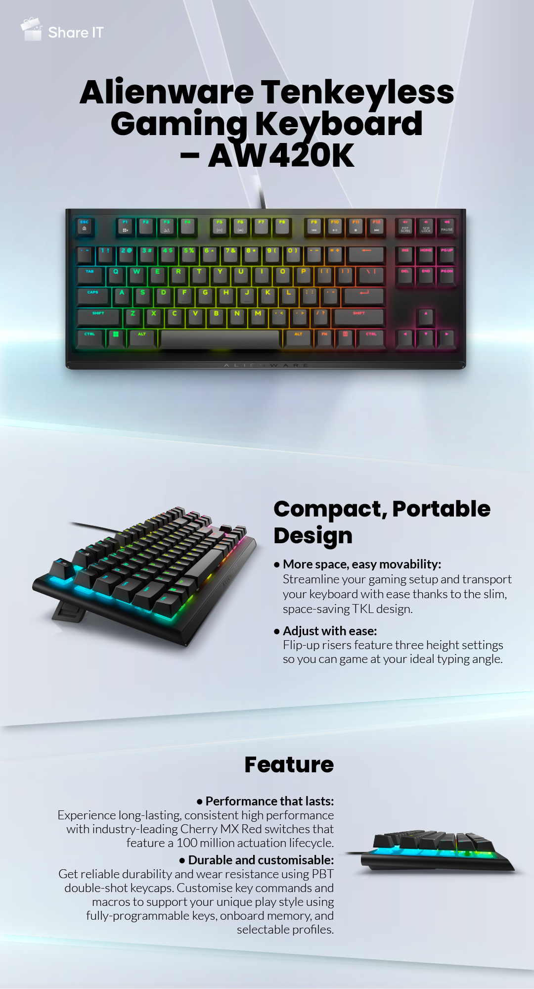 Dell ALIENWARE Tenkeyless Gaming Keyboard – AW420K RGB Lightning | USB ...