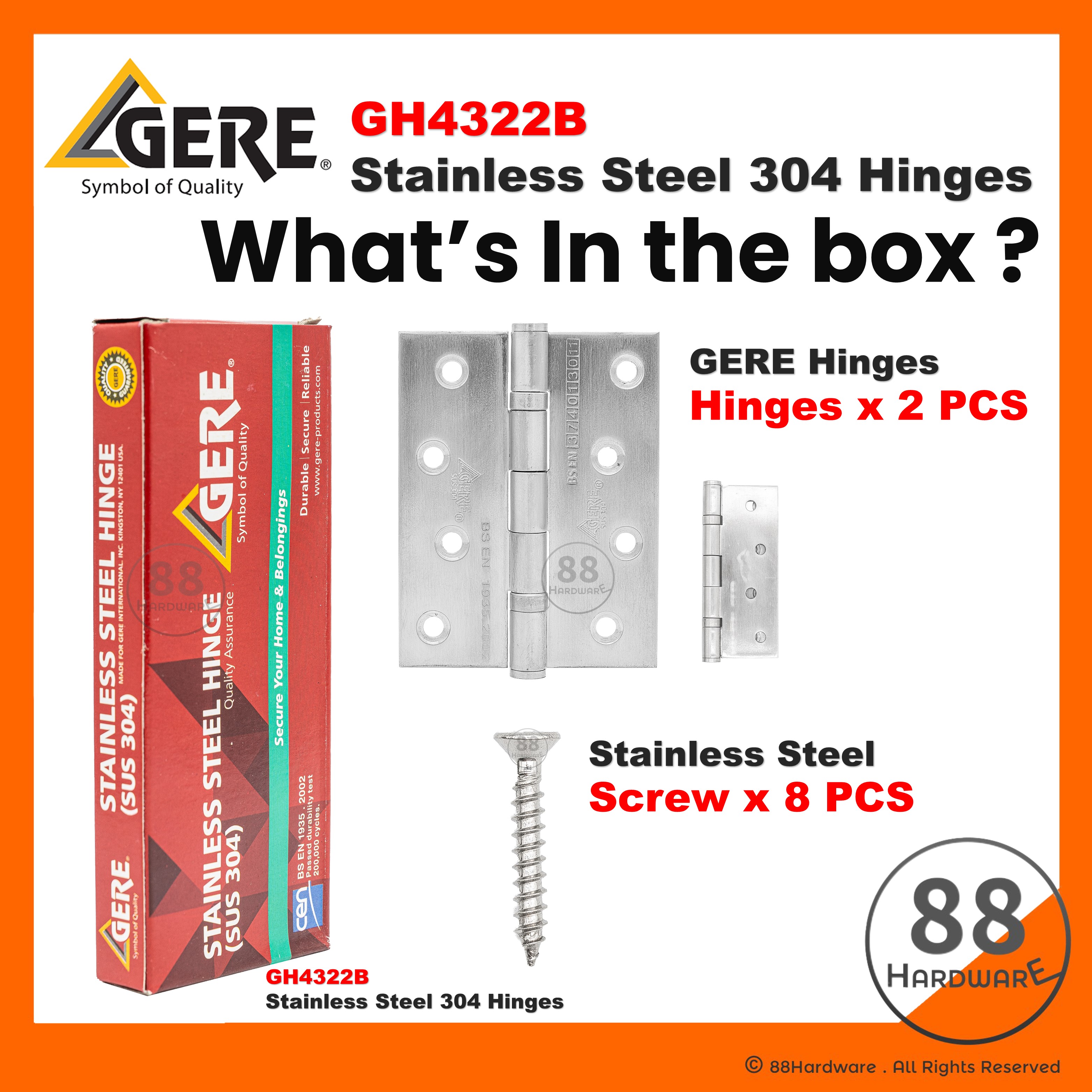 【2-PCS】Gere GH4322B Stainless Steel Door Hinges / door hinge / engsel ...