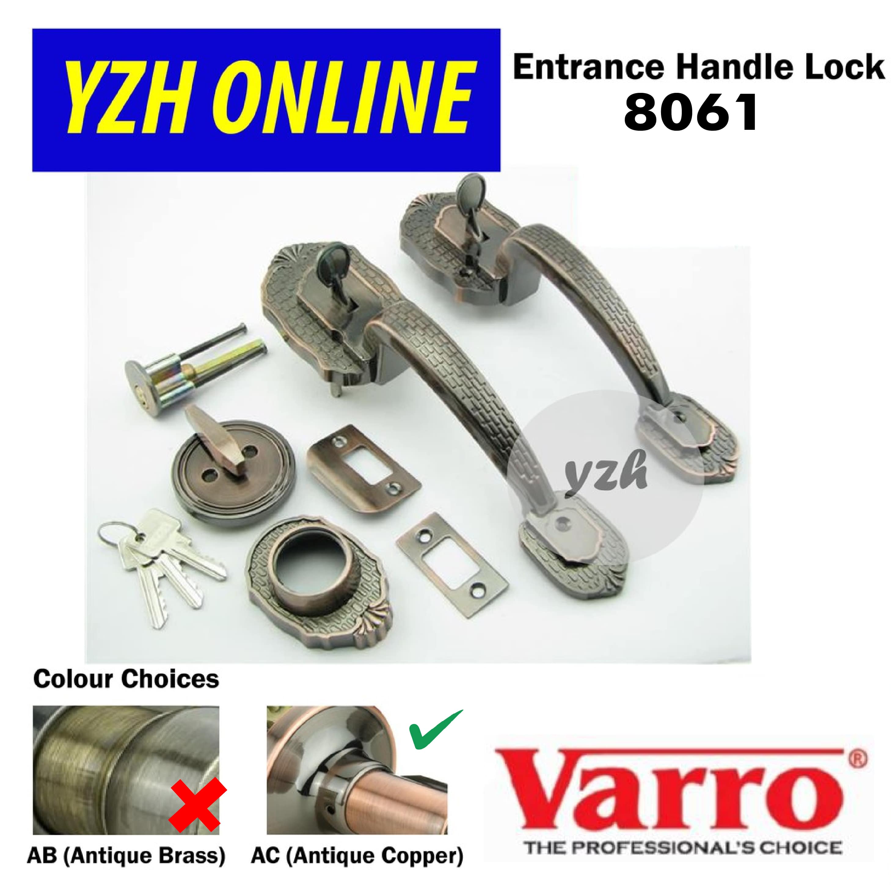 VARRO Main Entrance Lock Gripset Double Handle Lock 8061 (AC colour ...