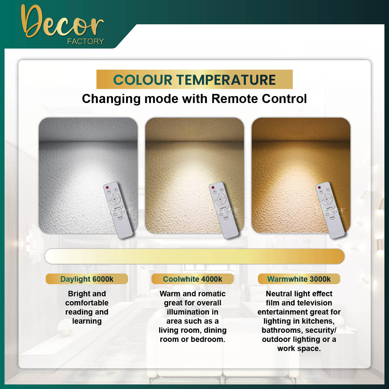 Decorative Modern Ceiling Light 3 Colour LED Ceiling Lamp Round Square ...