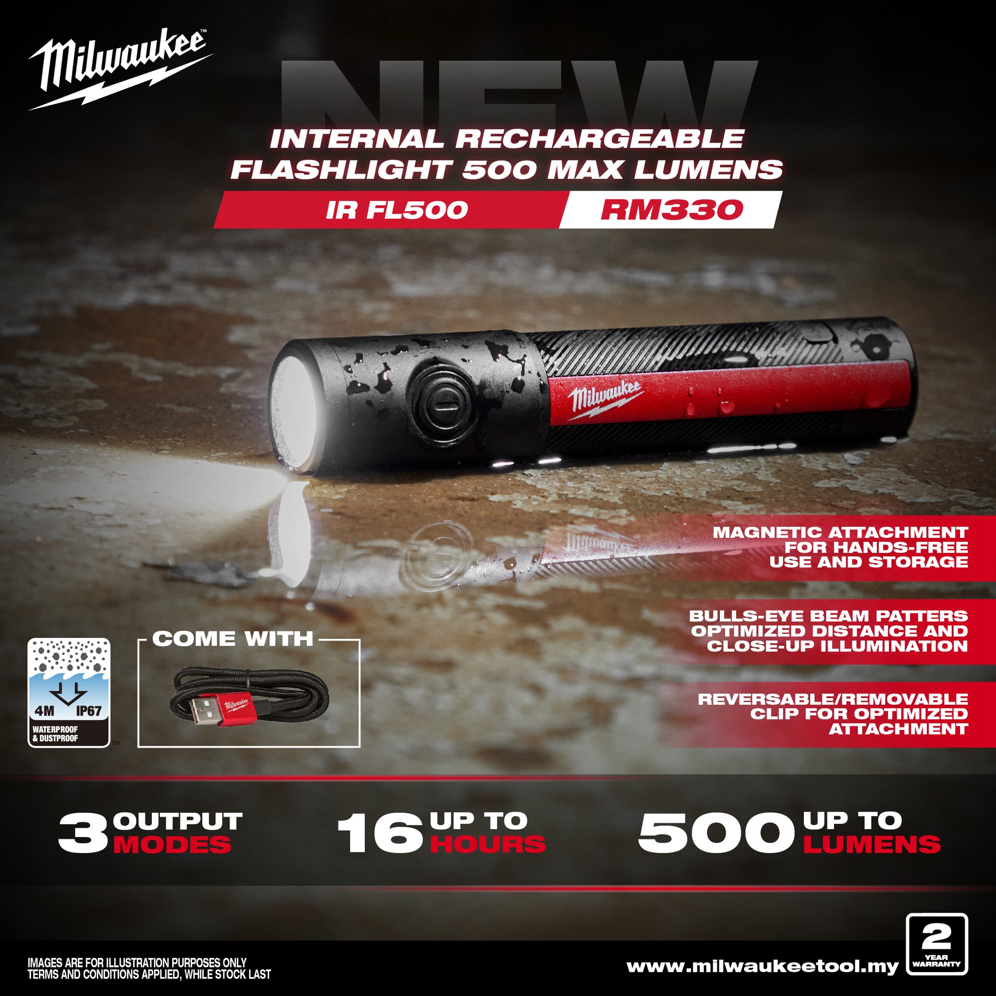 Milwaukee Torch Light / Milwaukee Internal Rechargeable Flashlight 500 ...