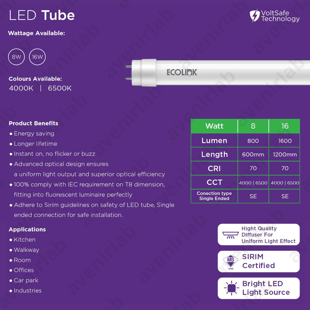[SIRIM / 10PCS BUNDLE] ECOLINK T8 LED Tube Light 2ft / 4ft / 600mm ...