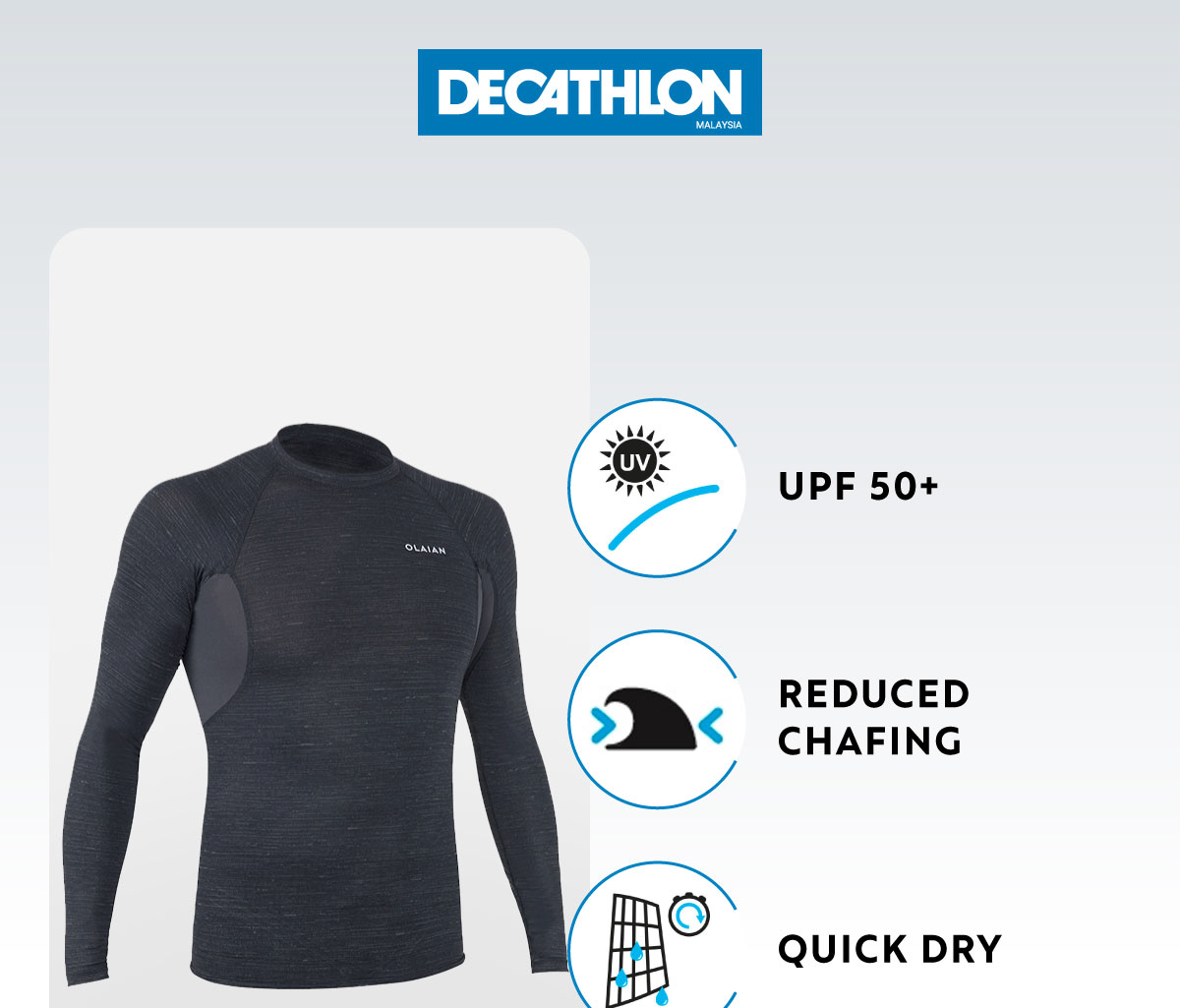 Olaian Decathlon UPF 50+ Men Water Sports Long Sleeve Shirt UV ...