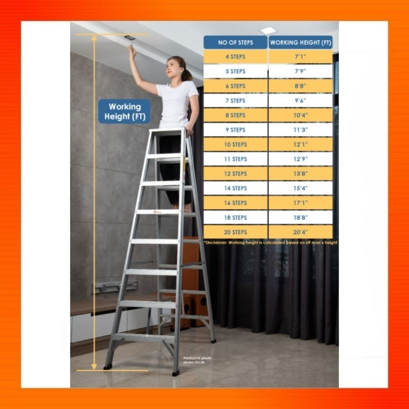 [HEAVY DUTY] STRONGMAN ALUMINIUM 14 - 16 STEPS DOUBLE SIDED LADDER l ...