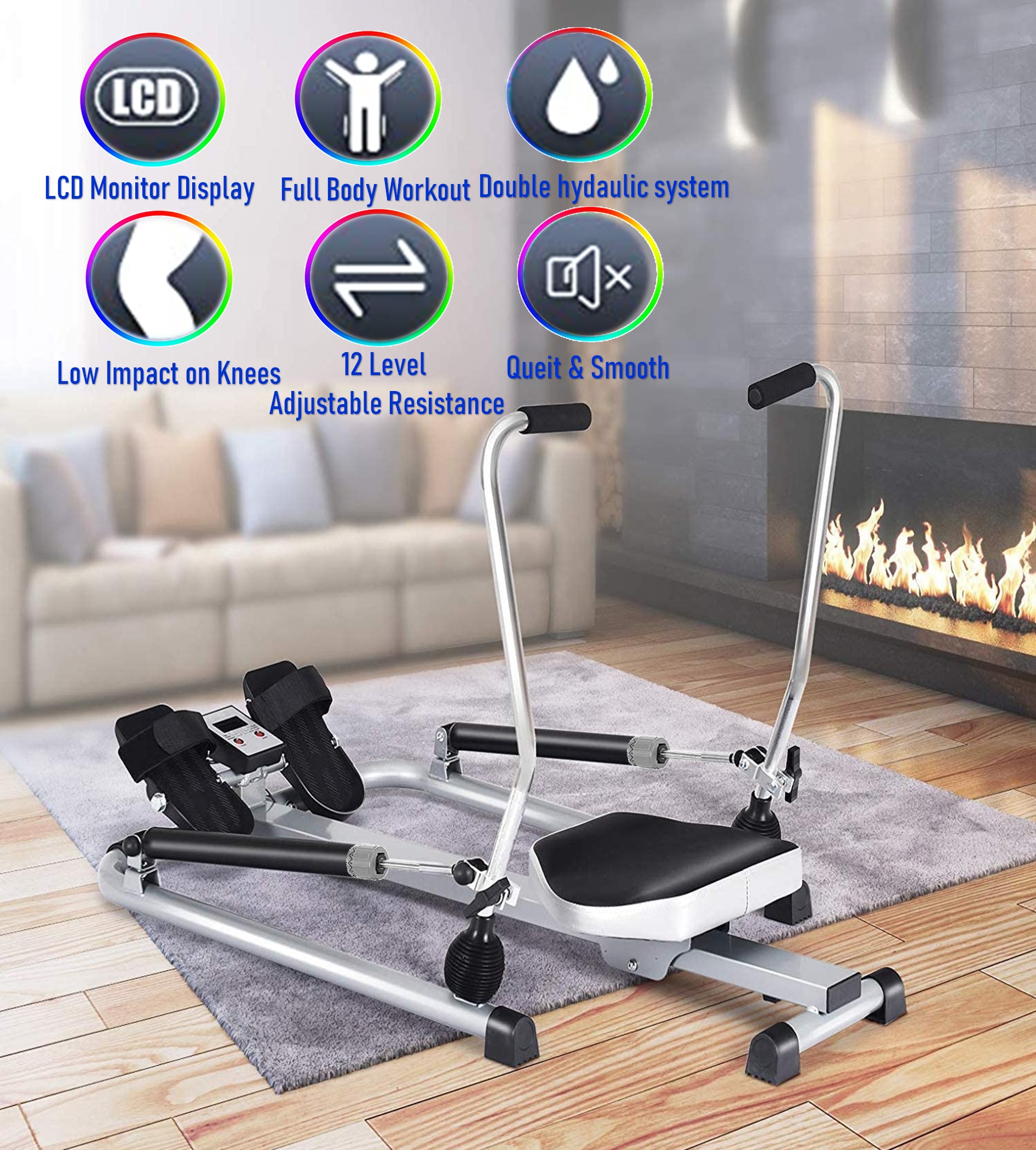 Upgrade Double Hydraulic Rowing Machine Full Motion Rower Wt LCD ...