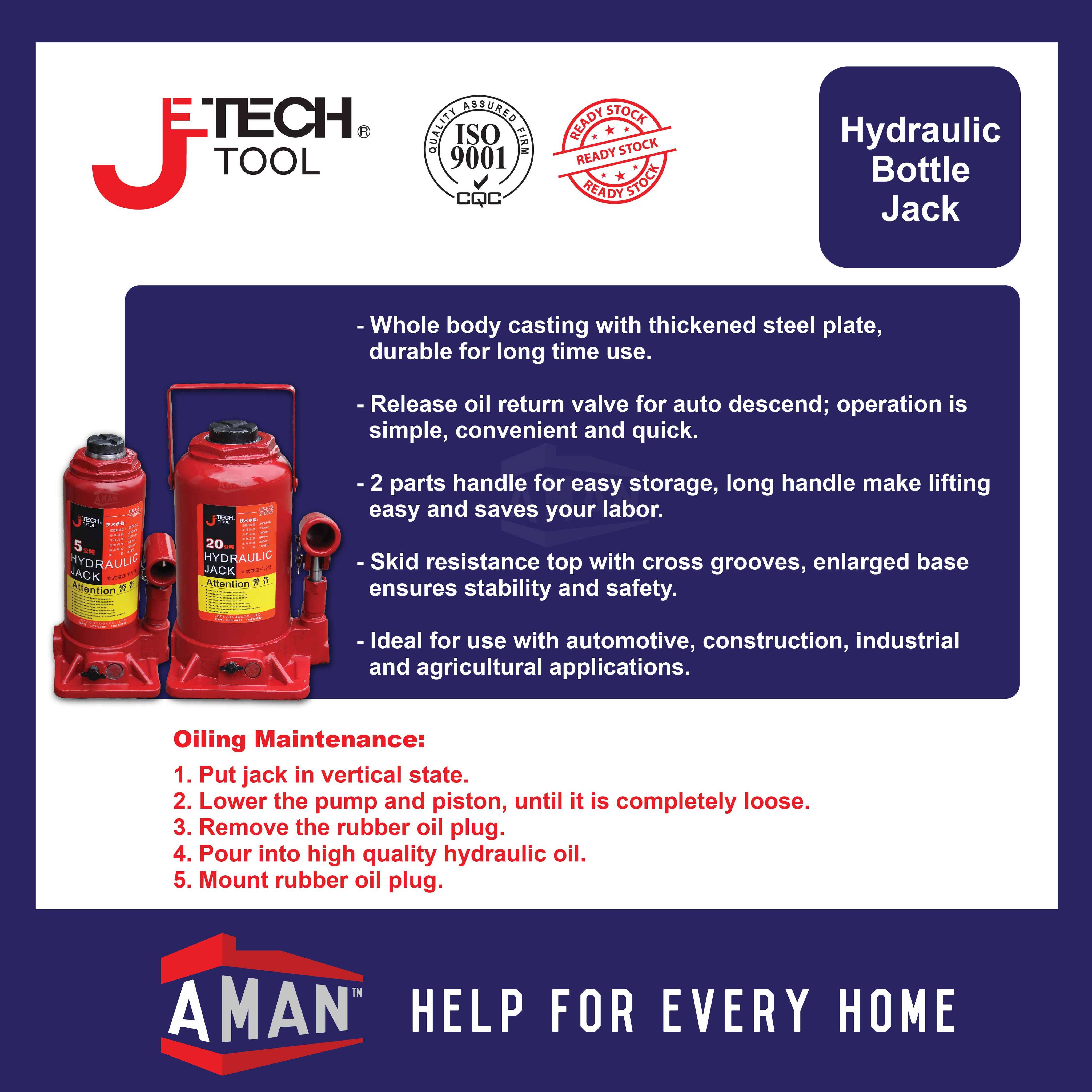 JETECH 10 Ton Heavy Duty Hydraulic Bottle Jack Car Jack Garage Jack ...