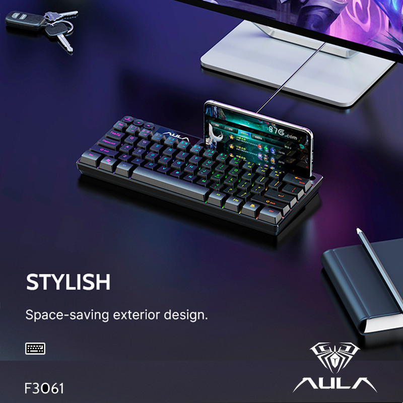AULA F3061 Gaming Keyboard Mini Size 61 Key Portable Wired Keyboard RGB ...