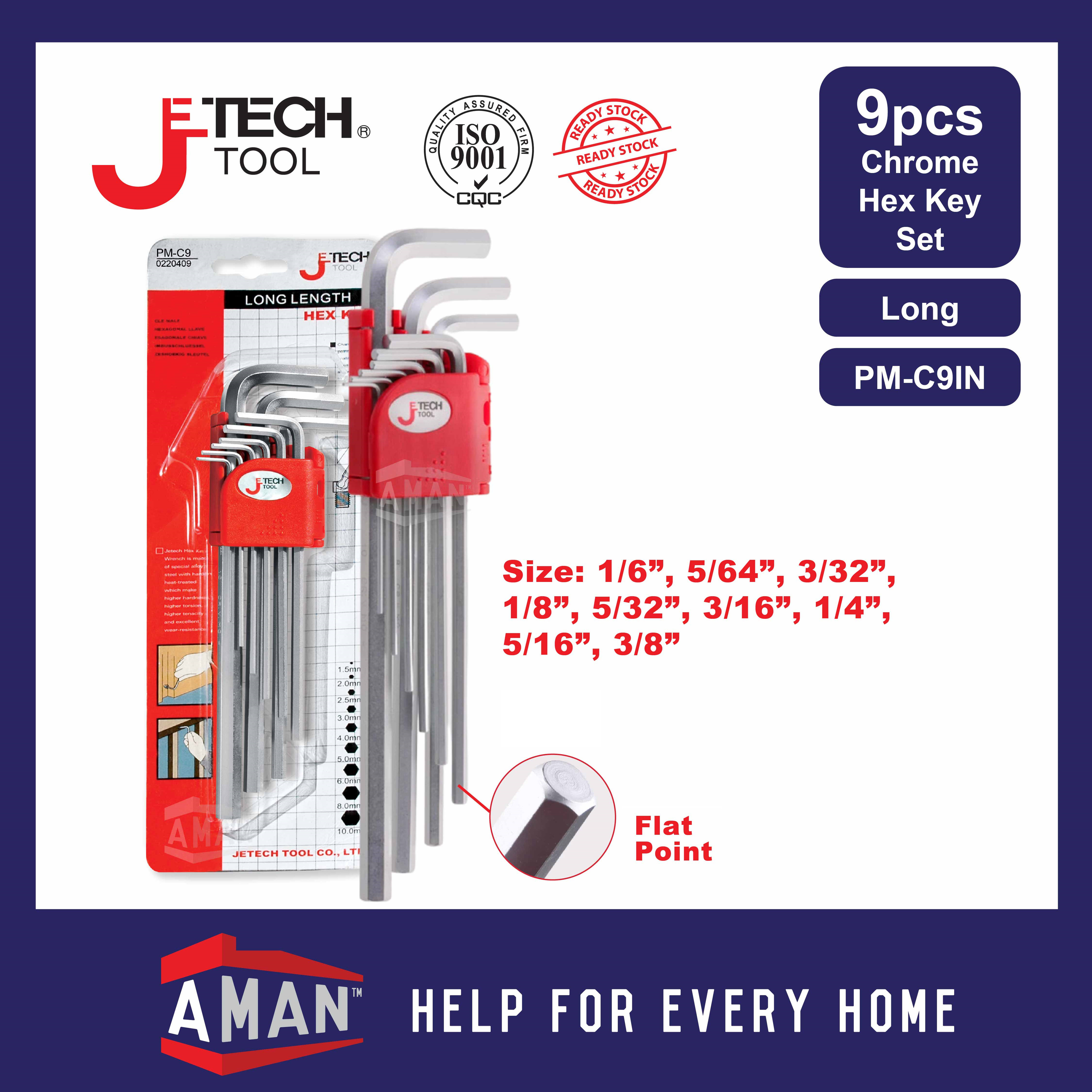 JETECH 9pcs Allen Key Set Ball Point Flat Point Chrome CrV Hex Key Hex ...