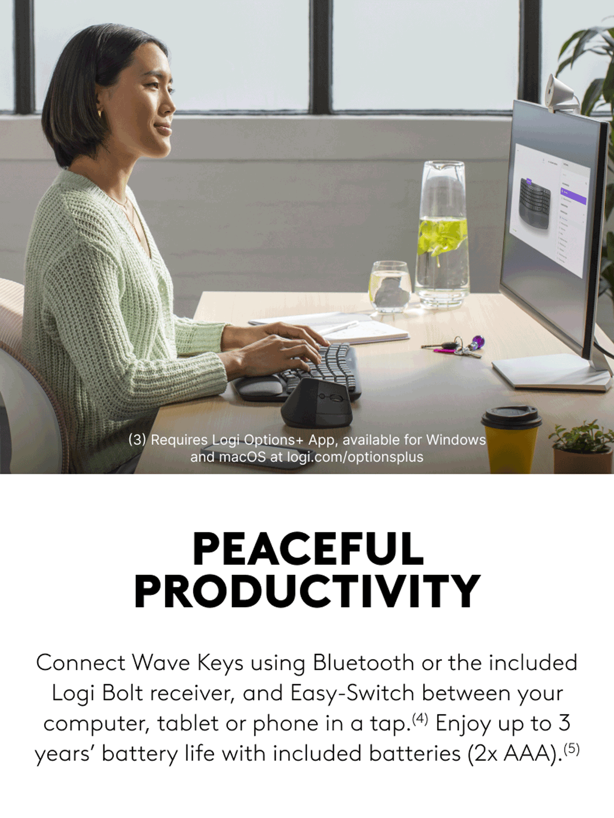 Logitech Wave Keys Wireless Ergonomic Keyboard with Cushioned Palm Rest ...
