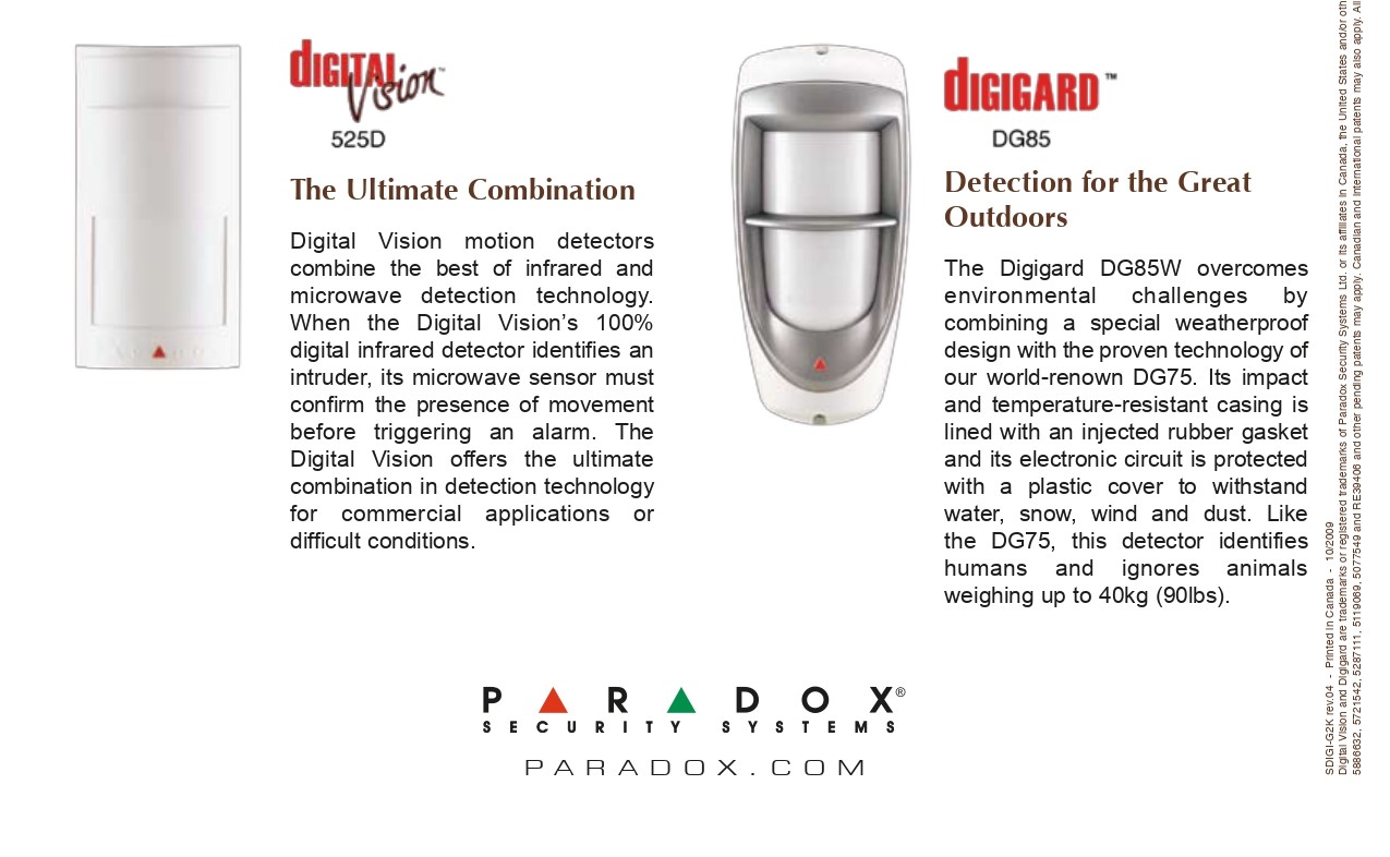 Paradox Canada House Home Burglar Wired Alarm Pet Immune PIR Motion ...