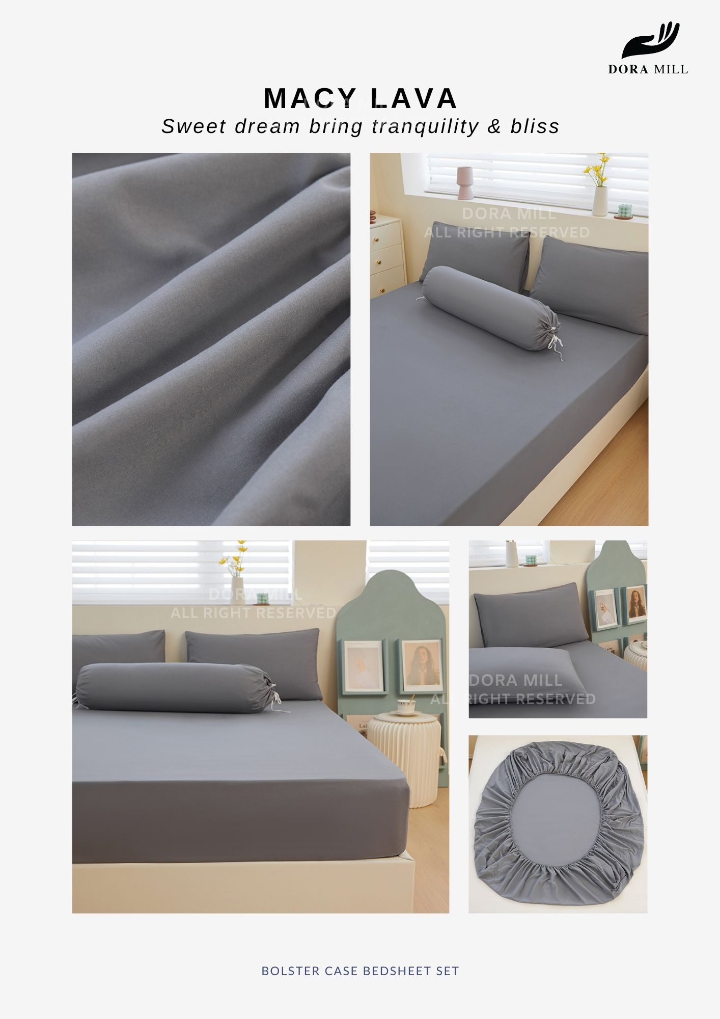 DORAMILL Muji Plain Series 4in1 Bolster Bedsheet Set Cadar Getah ...