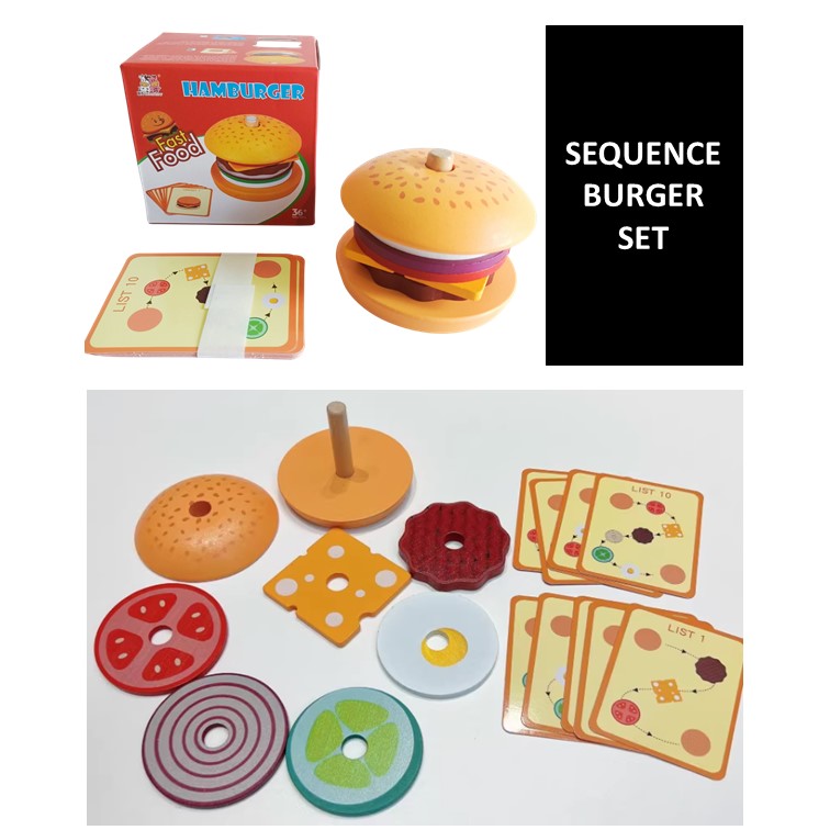 Stacking Burger Sandwich Toy Wooden Montessori Toy for kids Role Play ...