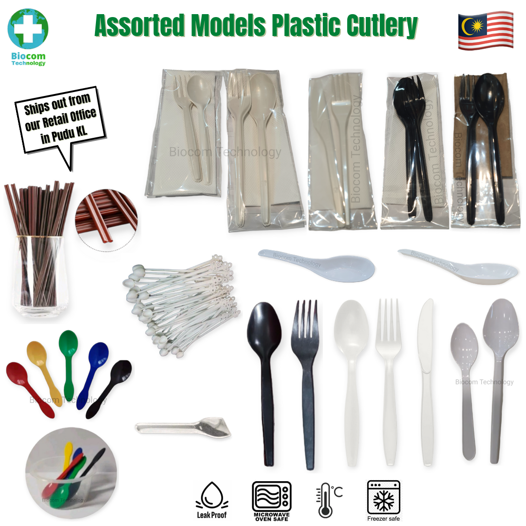 ALL TYPES Plastic Fork Spoon Spork Knife Stirrer Cutlery Set Chopstick ...