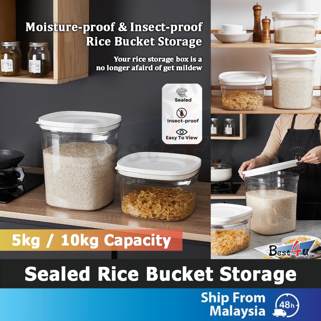 BEST4U 5/10kg Transparent Grain Storage Container with Measurement Cup ...