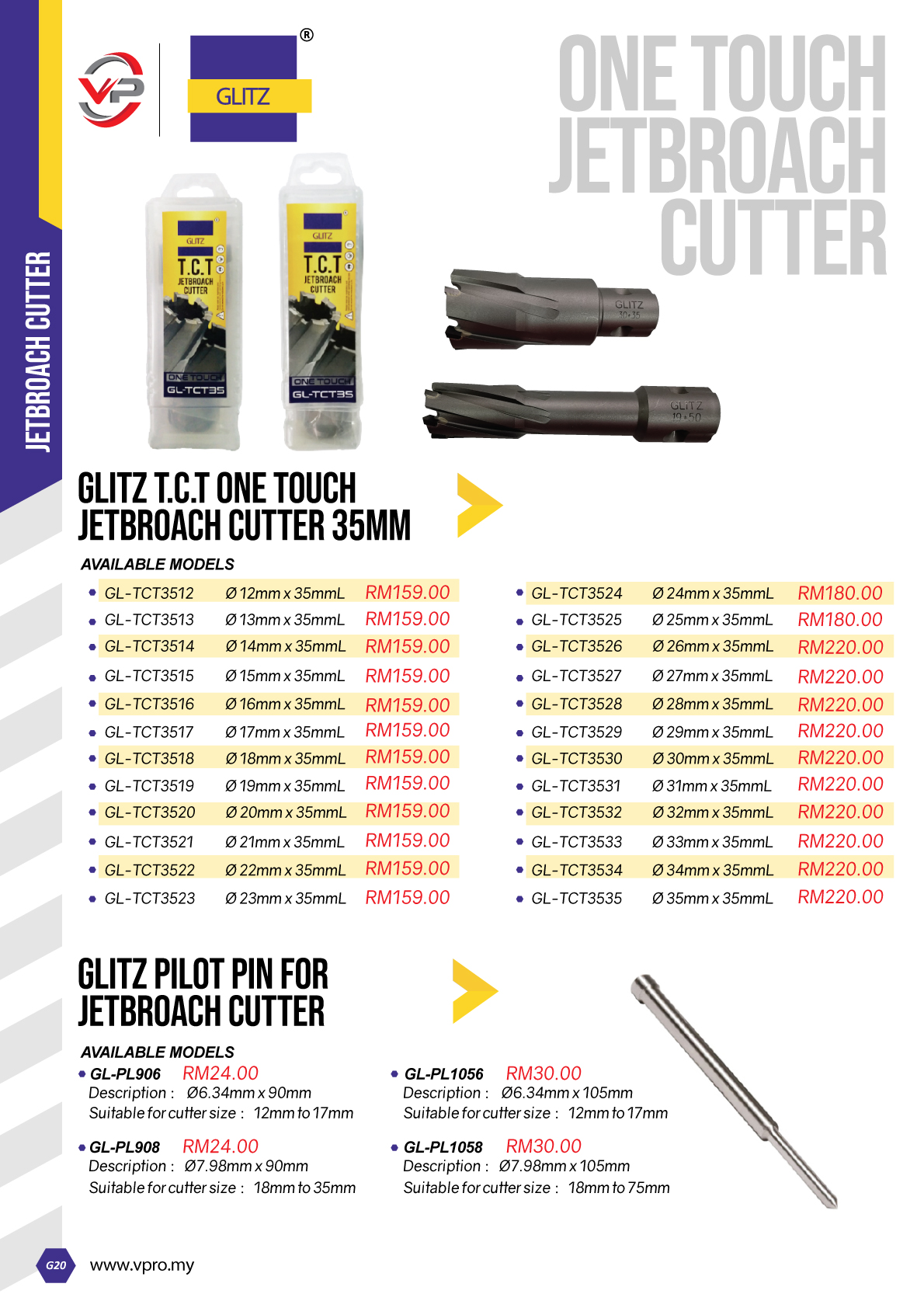 GLITZ PILOT PIN FOR T.C.T TOUCH MAGNECTIC DRILL BIT JETBROACH CUTTER ...