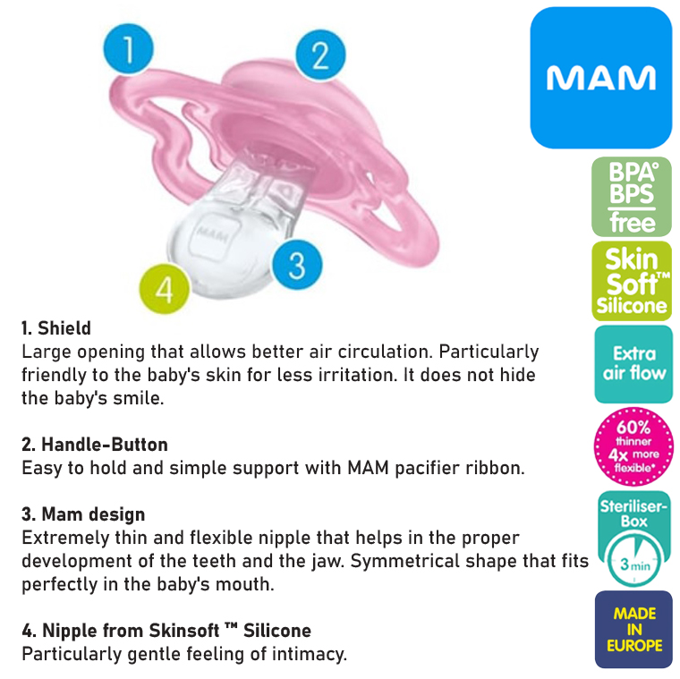 MAM Supreme Orthodontic Baby Pacifier Soother | 2M+ | Extra Thin ...