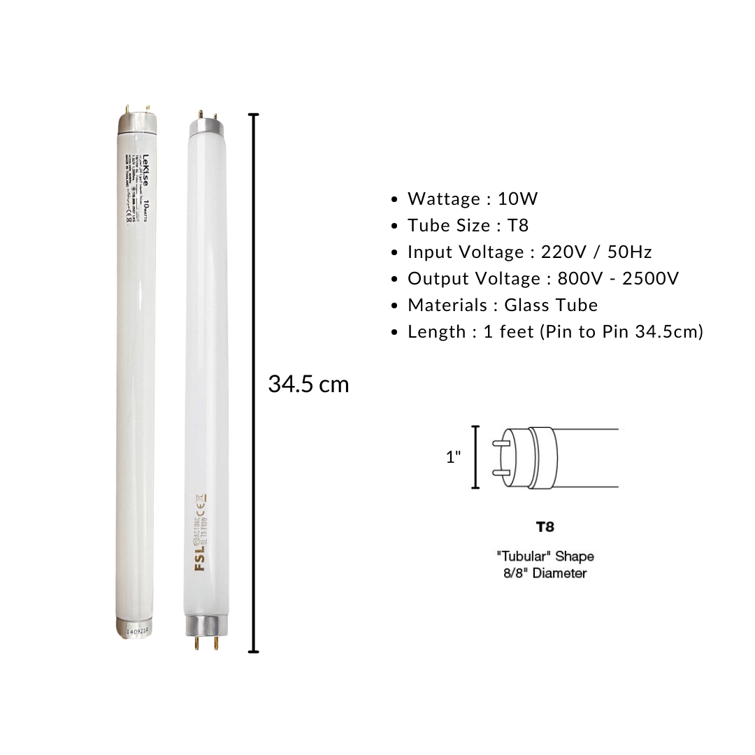 Lekise 10W Black Light UV Tube / Replacement Tube for Insect Killer ...