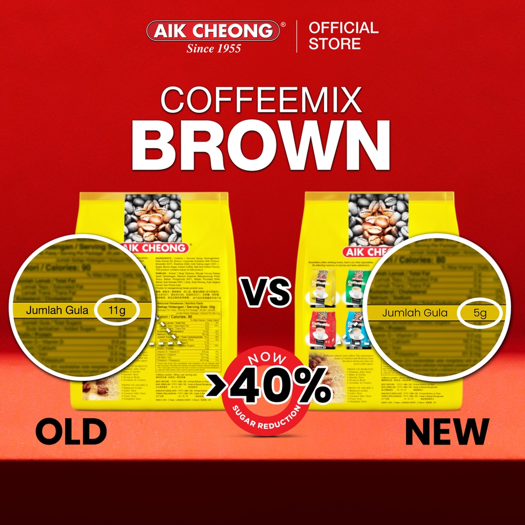 AIK CHEONG Coffee Mix 3 In 1 - Brown Sugar (360g/18g x 20 Sachets) | Shopee Malaysia