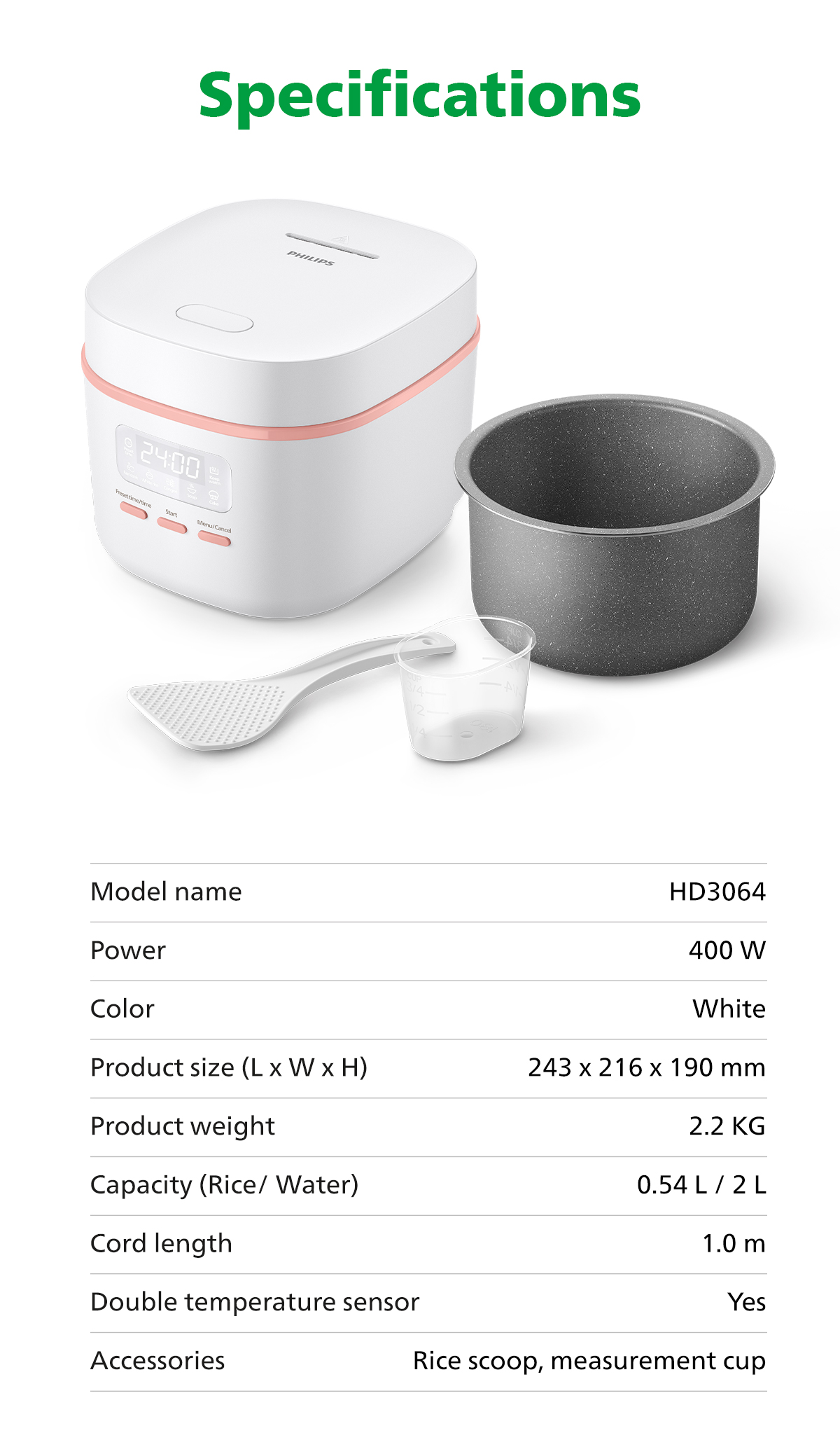 [ FREE SHIPPING ] Philips 3000 Series Digital Mini Rice Cooker (0.54L ...