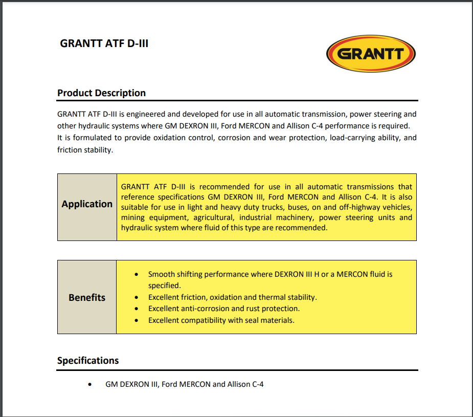 18L GRANTT ATF D-III DEXRON DX-3 SEMI SYNTHETIC BLEND.AUTO TRANSMISSION ...