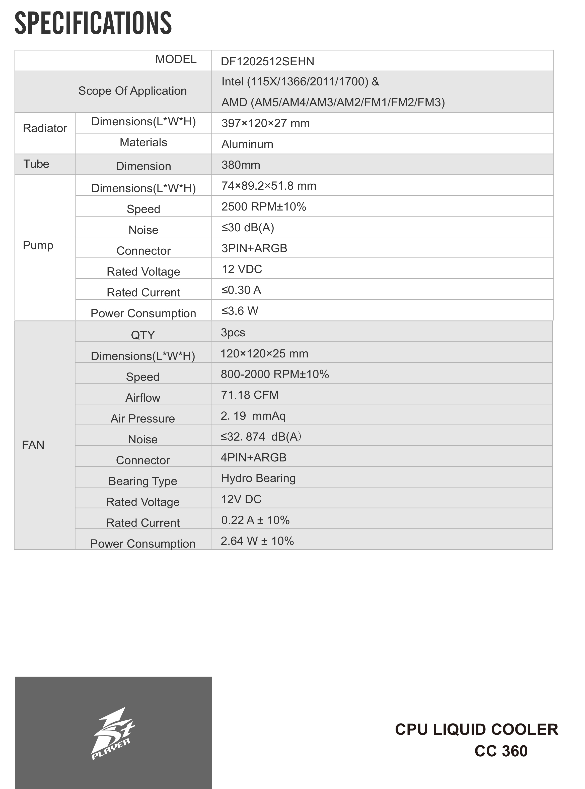 1st Player CC360 CPU Cooler 360mm All In One RGB ARGB AIO Water Liquid ...