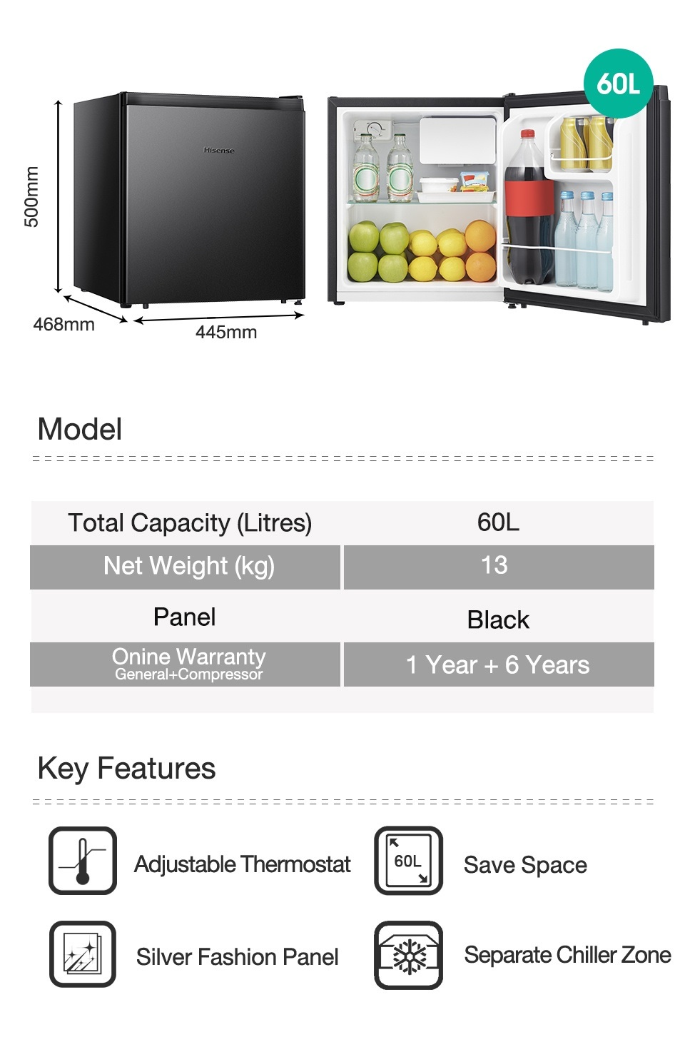 Hisense Fridge 60L Mini Refrigerator Single Door Mini Fridge Peti Sejuk ...