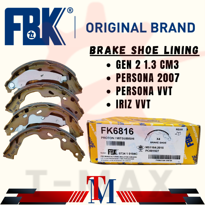 FBK Brake Shoe Rear/ Belakang - Proton Gen 2 1.3 CM3/ Persona 2007-2015 ...