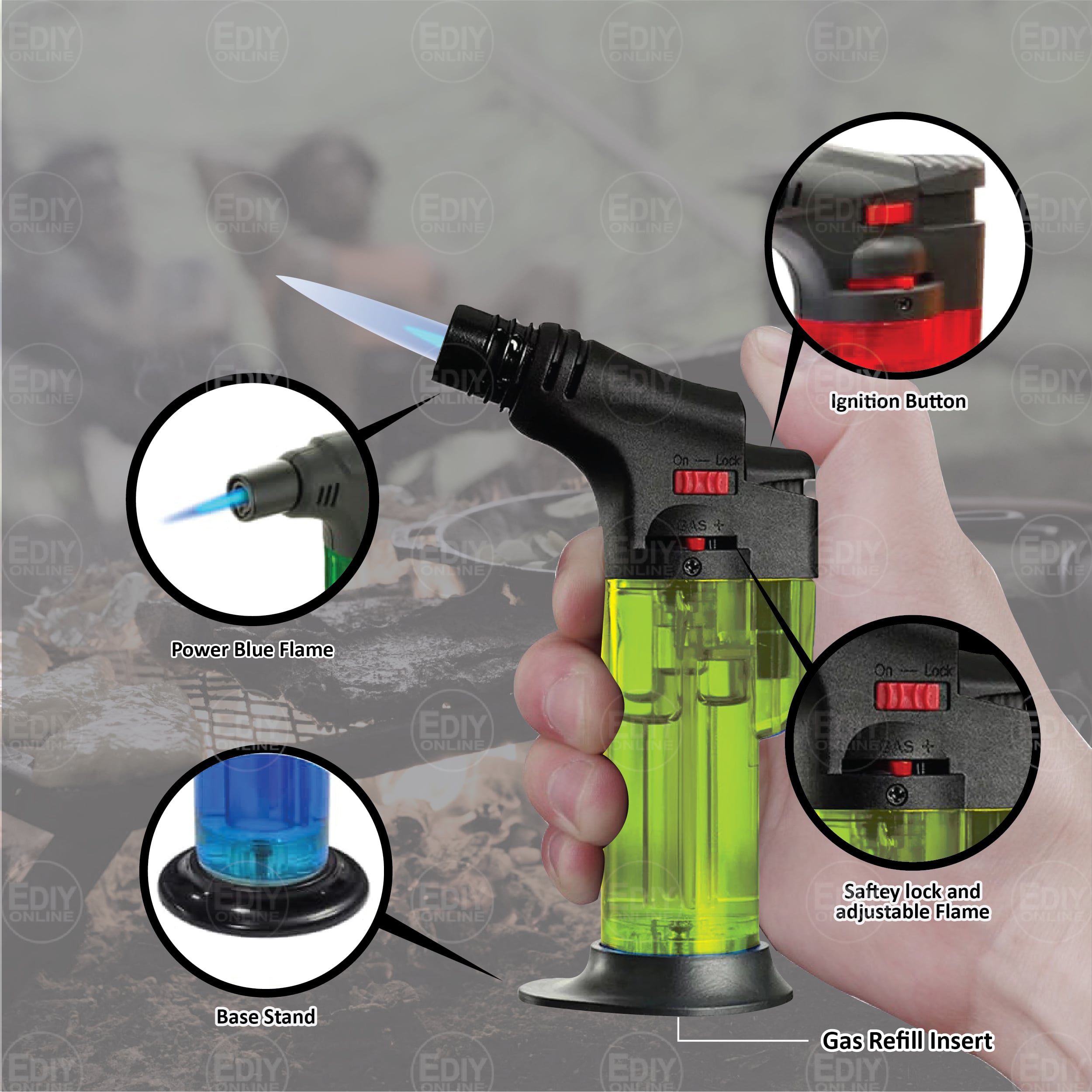 Windproof Jet Flame Refillable Gas Lighter Torch Turbo Fire Big Pemetik ...