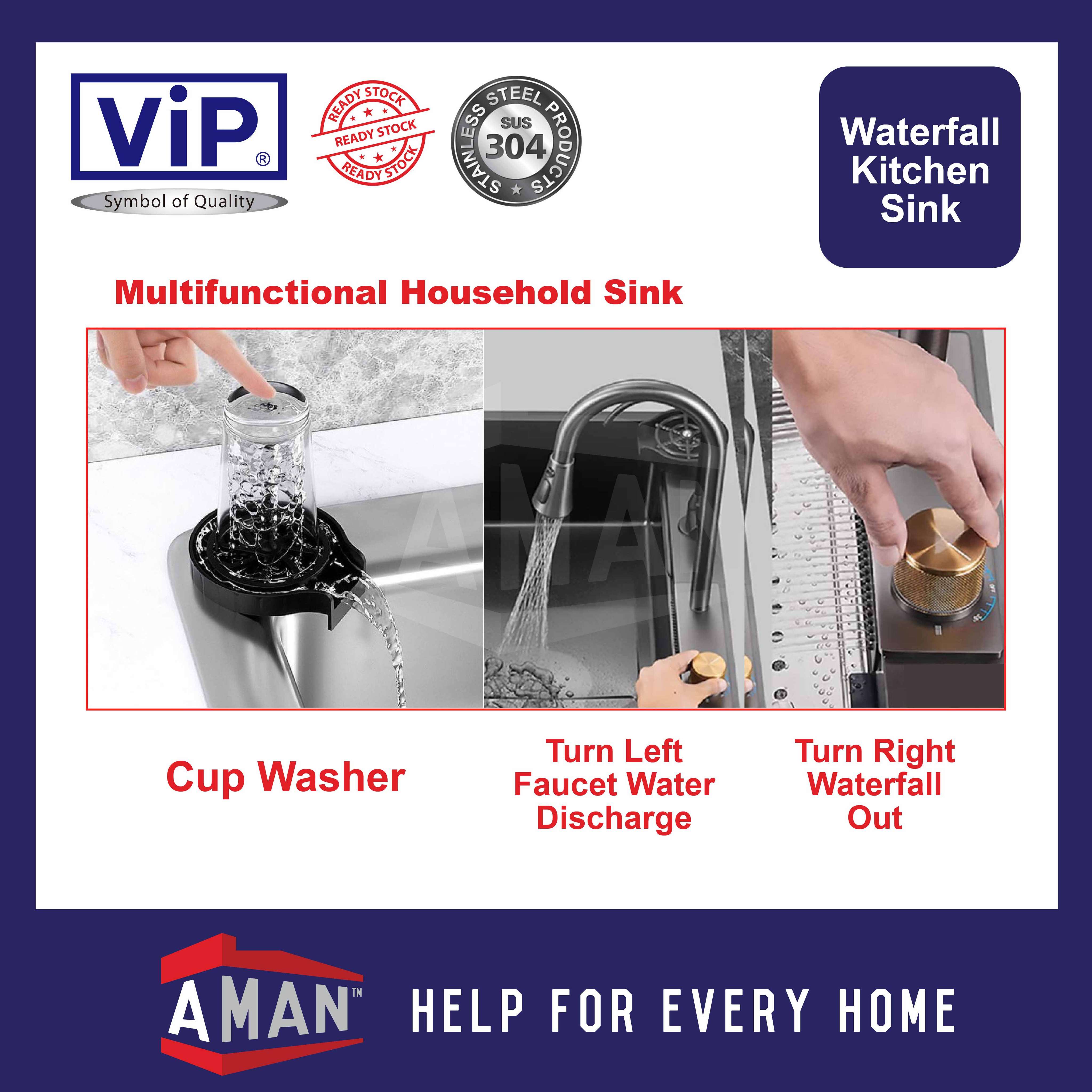 ViP Waterfall Kitchen Sink SUS 304 Stainless Steel Single Bowl Digital ...