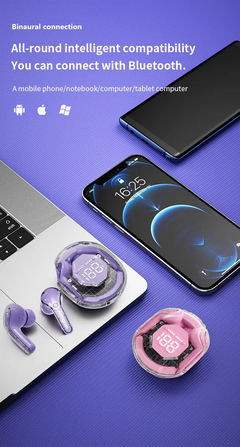 Amgras Future Ⅷ Ultra Transparent Earphone Bluetooth Earbud Gaming LED ...