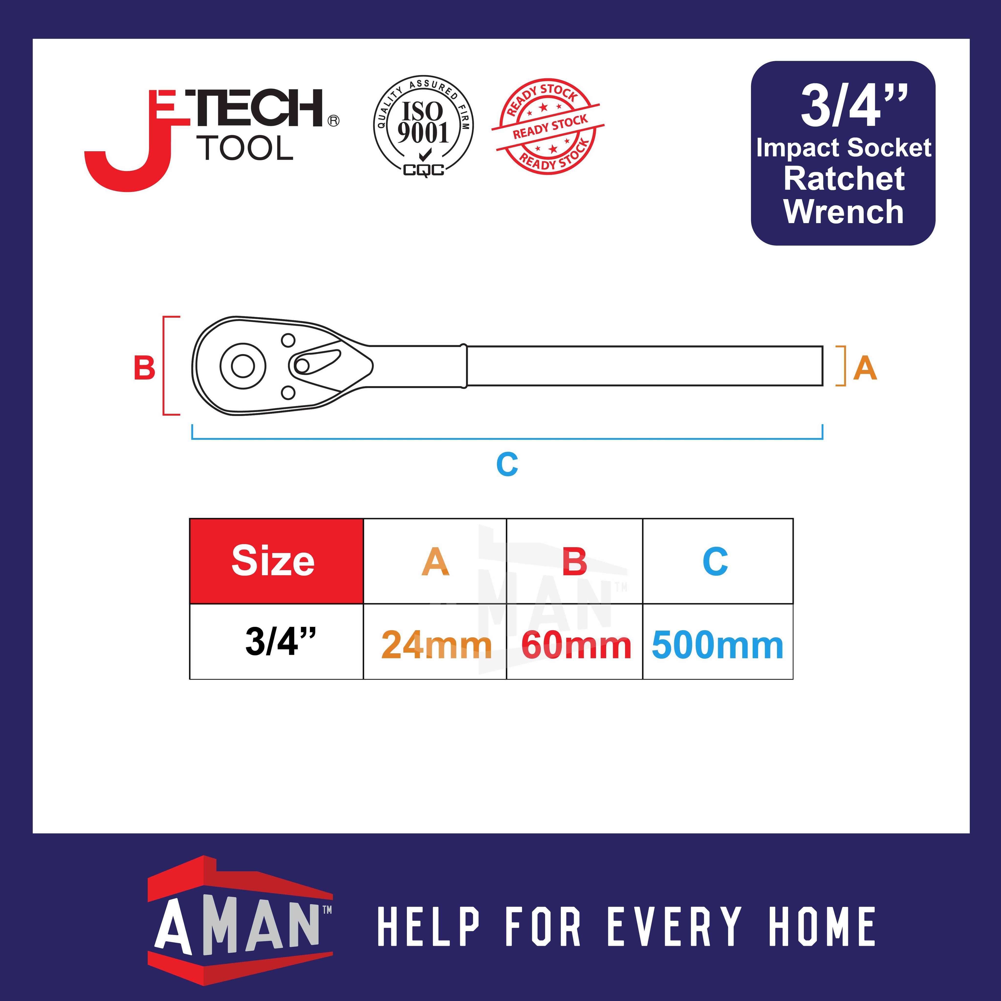 JETECH 3/4" Heavy Duty Ratchet Wrench Impact Socket Spanner Tool Set ...