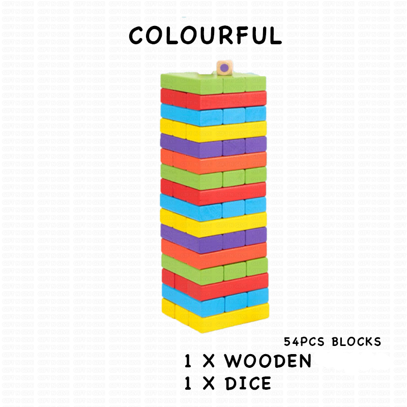 54PCS Large Classic Wooden Tower Toy Colourful Wood Number Stacking ...